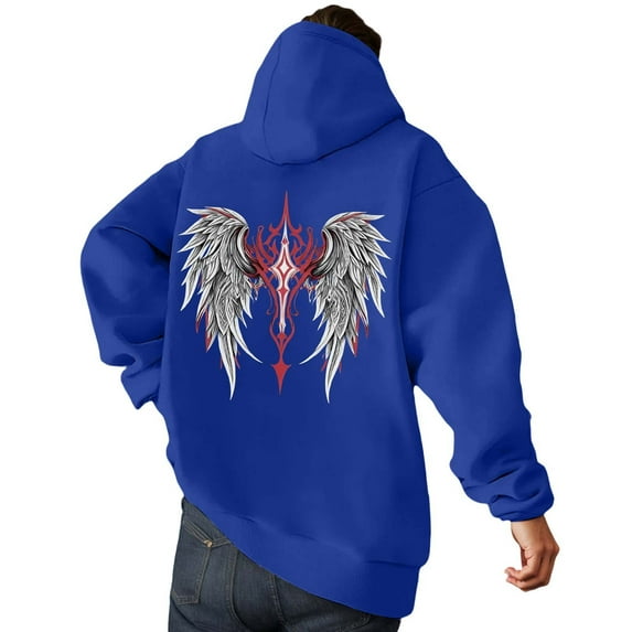 XAOFW Men'S Sweatshirts Hood Winter Angel Wing Print Fuzzy Plush ...