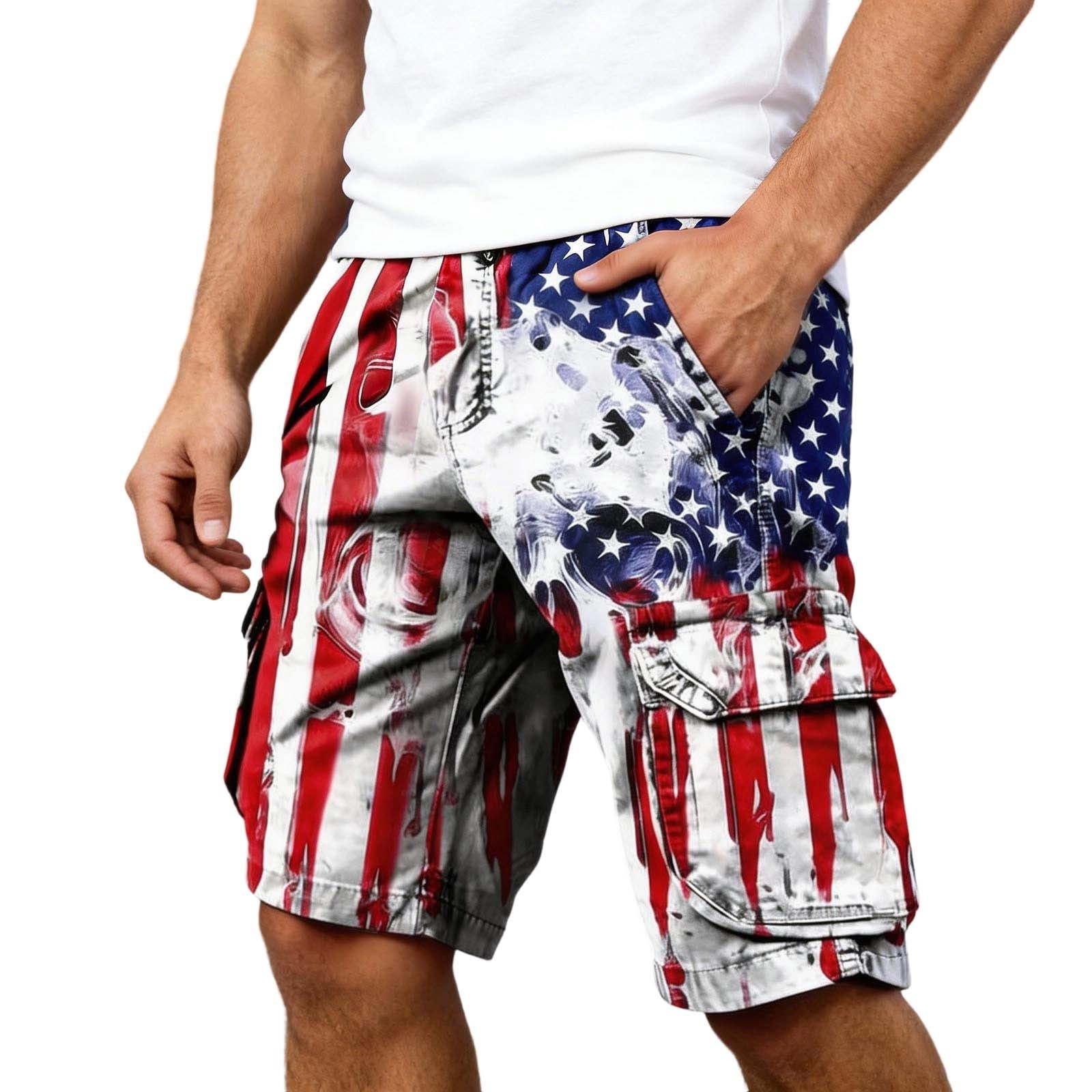 XAOFW Men's Cargo Shorts Patriotic Red White & Blue Graphic Workwear ...