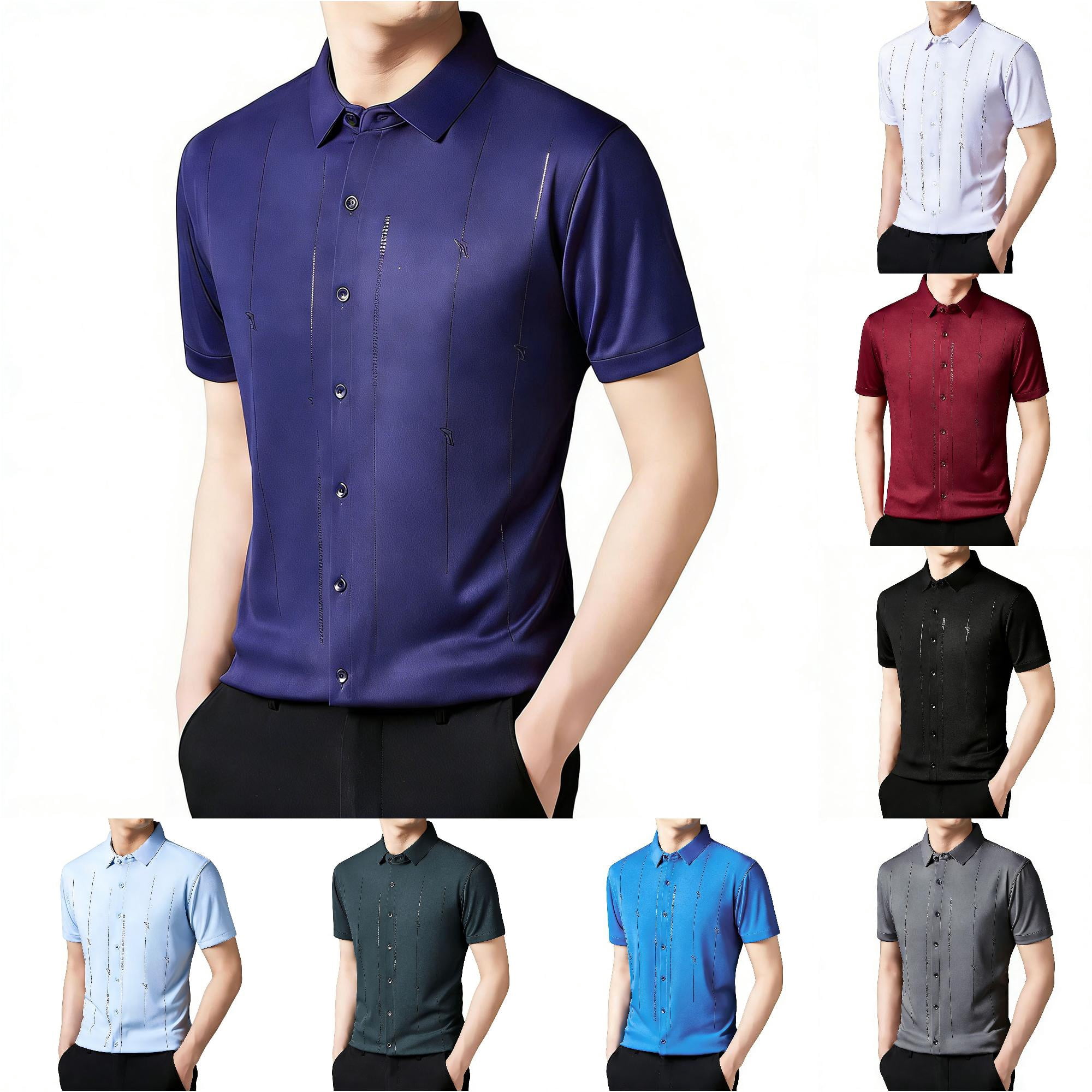XAOFW Men's Classic Dress Shirts Stretch Formal Business Shirt Casual ...