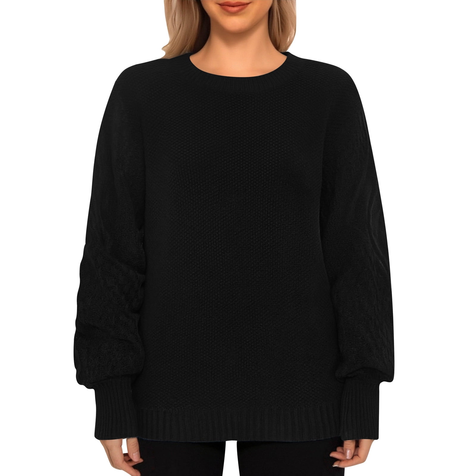 XAOFW Women's Sweater Solid Color Long Sleeve Crewneck Sweaters ...