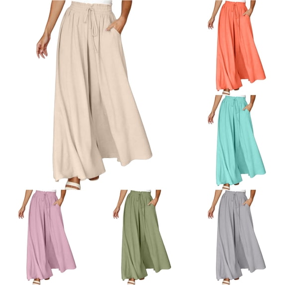 XAOFW Women's Wide Leg Pants High Waisted Yoga Trousers Boho Beach Plus ...