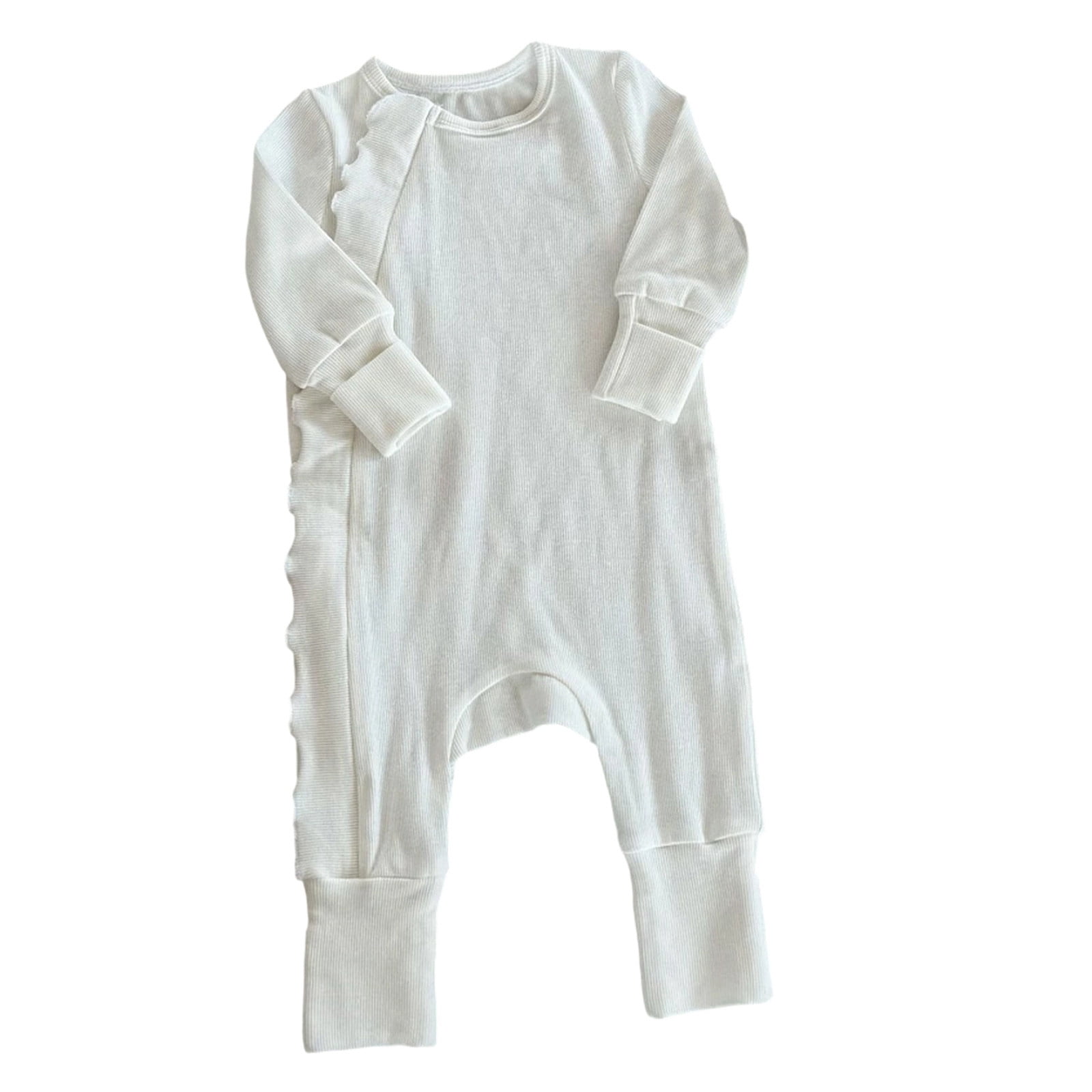 XAOWF Baby Girls Bodysuit Long Sleeve Stretchy Ribbed Solid Color Round ...