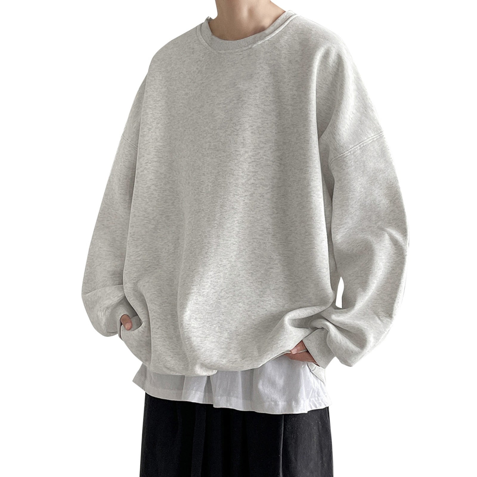 XAOWF Men'S Solid Color Sweatshirt Casual Round Neck Oversized Loose ...