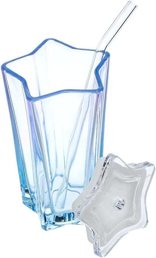XARY StarShaped Glass Drinking Jars with Straw and lid 300ml Tumbler ...