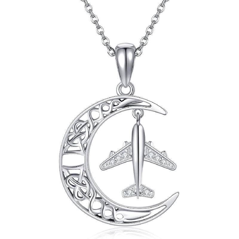 XATENJE Airplane Necklace 925 Sterling Silver Airplane Pendant Celtic ...