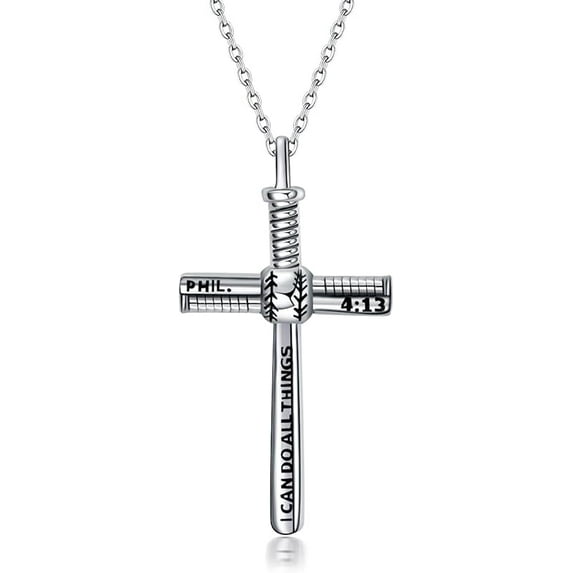 XATENJE Baseball Cross Necklace Sterling Silver Sports Baseball Bat ...