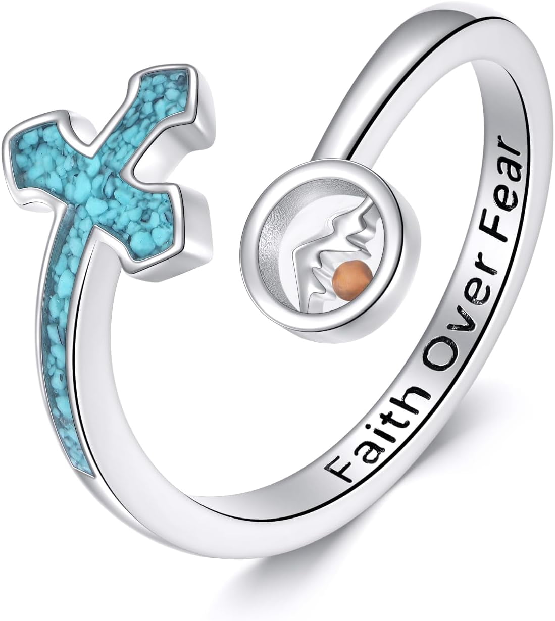 XATENJE Turquoise Cross Ring 925 Sterling Silver Mustard Seed Open Ring ...