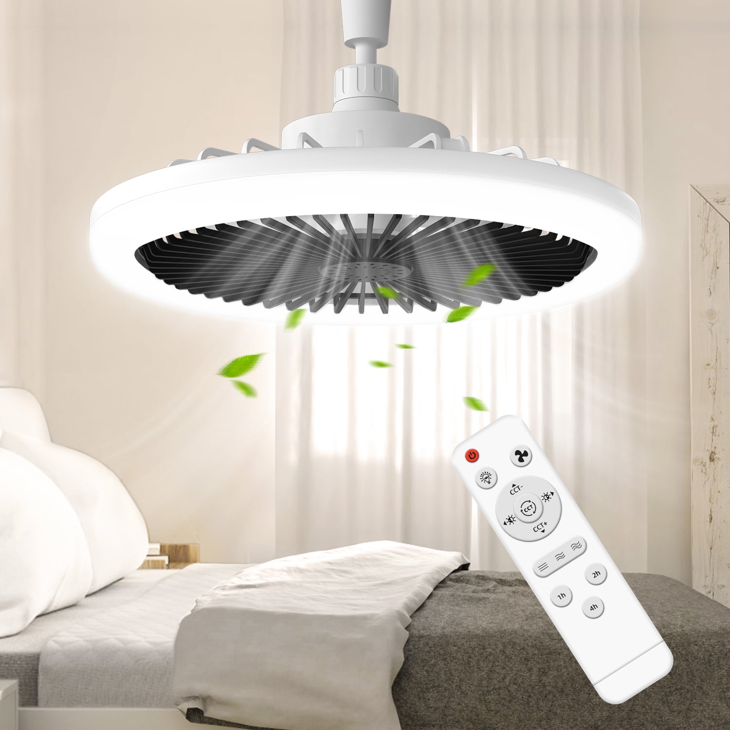 "XAUJIX 10"" Bladeless Ceiling Fan with Lights, 3-speed, Black ...