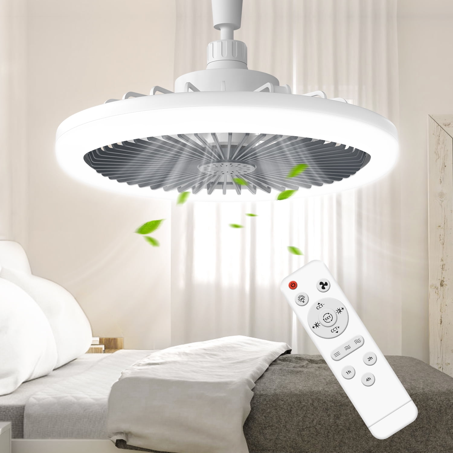 "XAUJIX Small 10"" Bladeless Ceiling Fan with Lights, Grey, 3-Speed ...