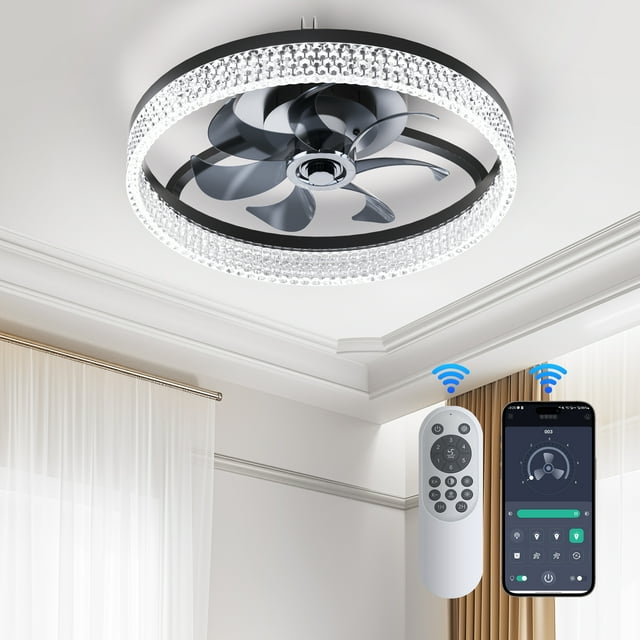 XAUJIX Ceiling Fan with Light and Remote, 20" Dimmable Low Profile ...