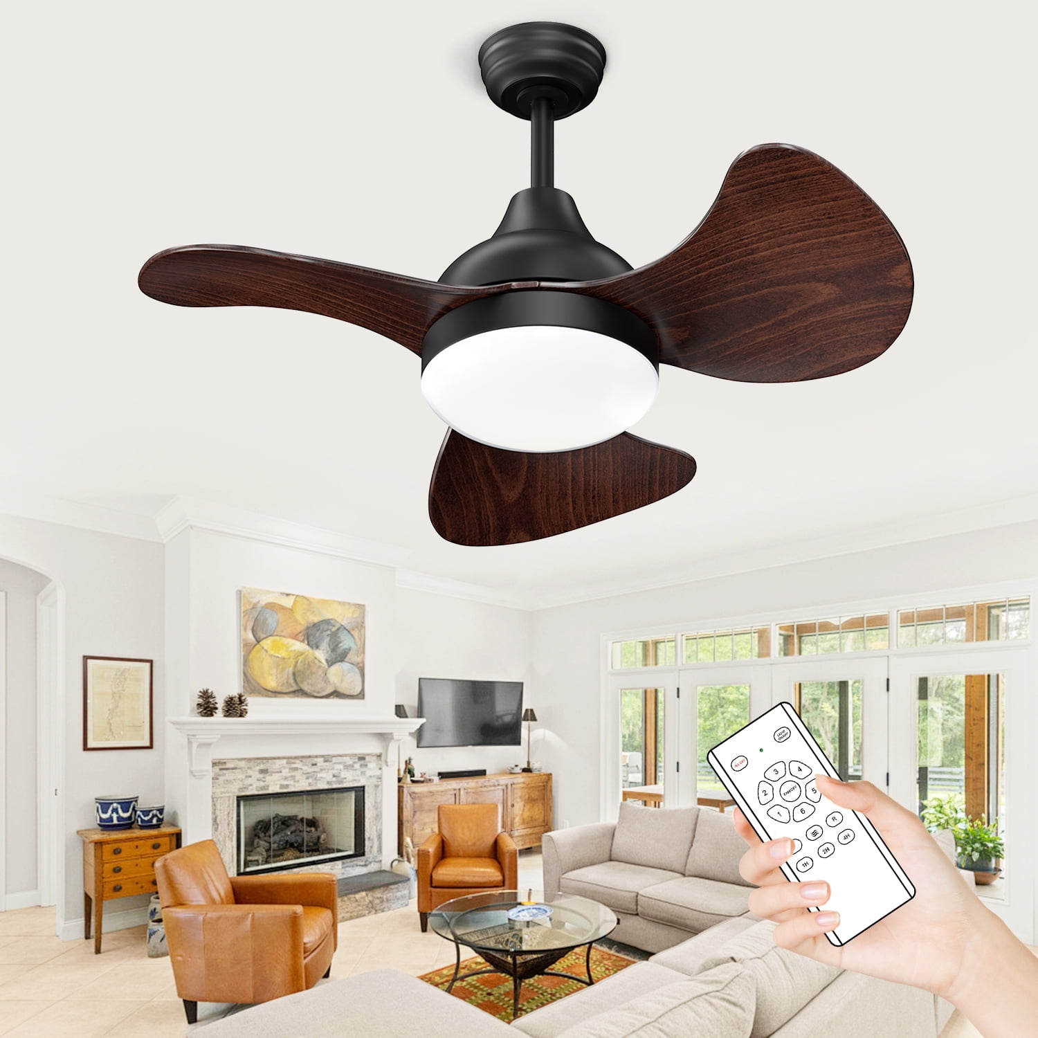 XAUJIX 22 inch Ceiling Fan with Light, Remote, 6 Speeds, Quiet DC Motor ...