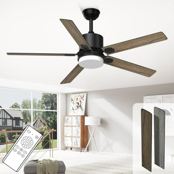 52 Inch Ceiling Fan with Lights and Remote Control, 8 Plywood Blades, 6 ...