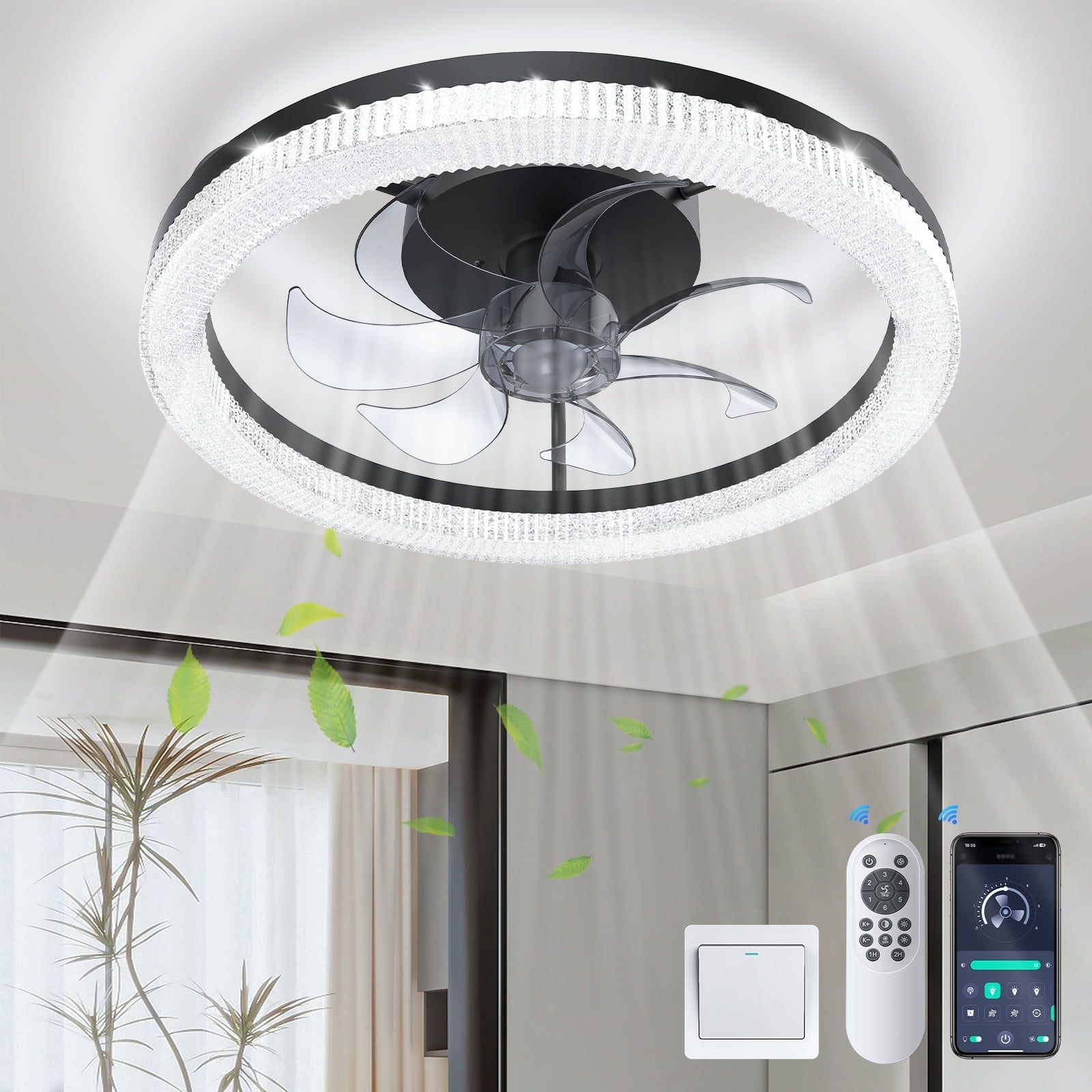 XAUJIX Ceiling Fan with Light and Remote, 20.5" Dimmable Low Profile ...