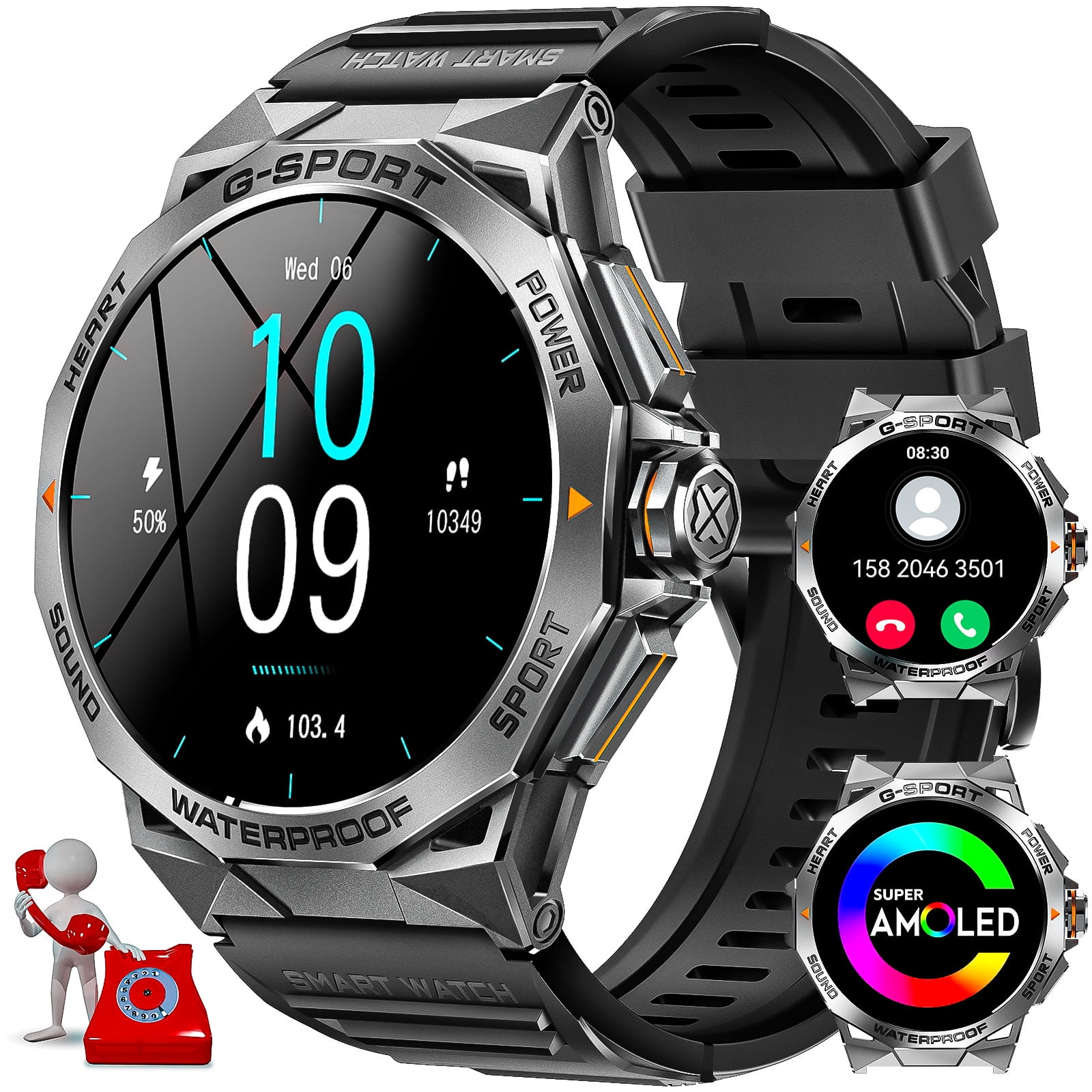 XAXRE Military Smart Watch for Men, 100+ Sports Modes Fitness Watch ...