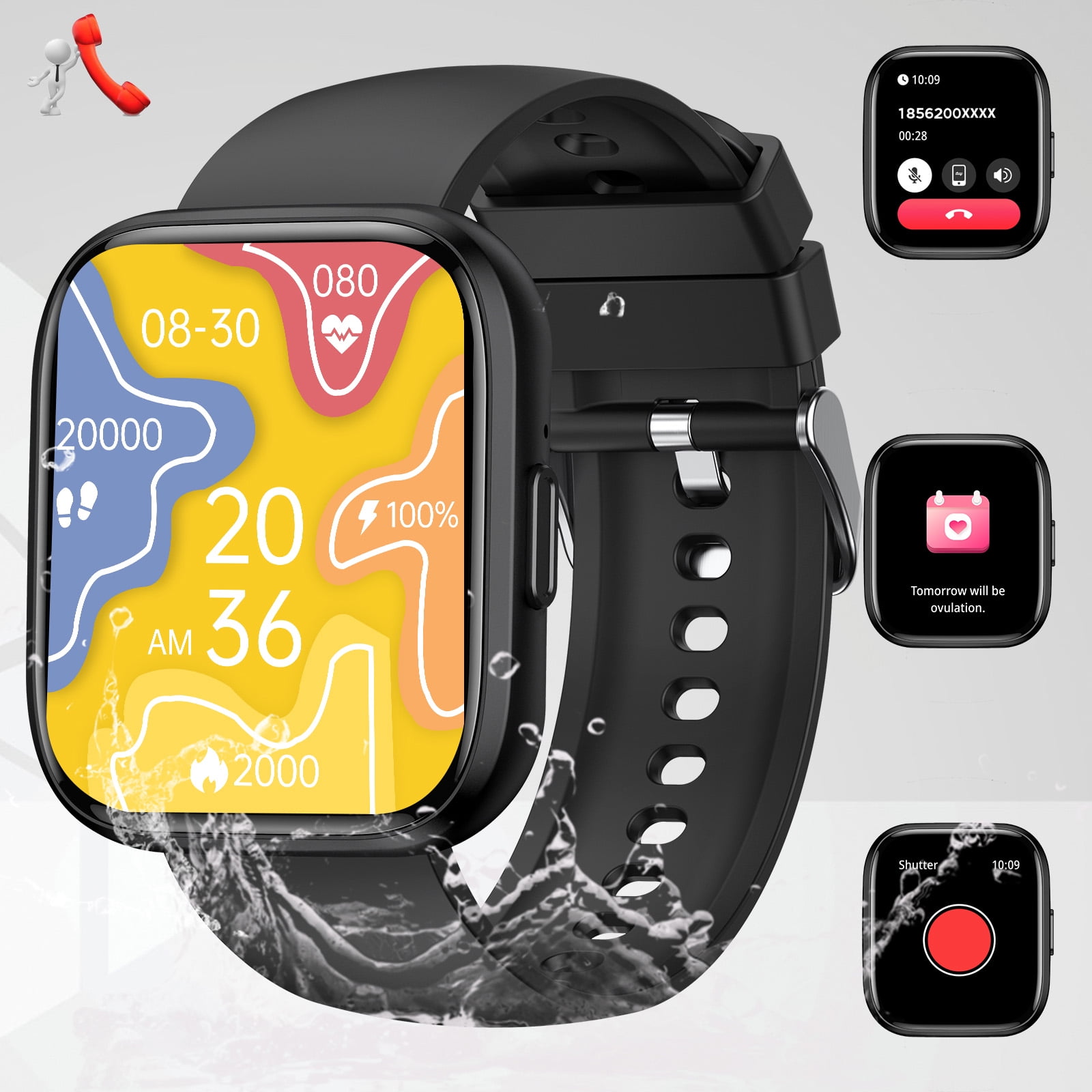 XAXRE P114 Smart watch for Men Women (Answer/Make Call) 1.85" HD SCREEN ...