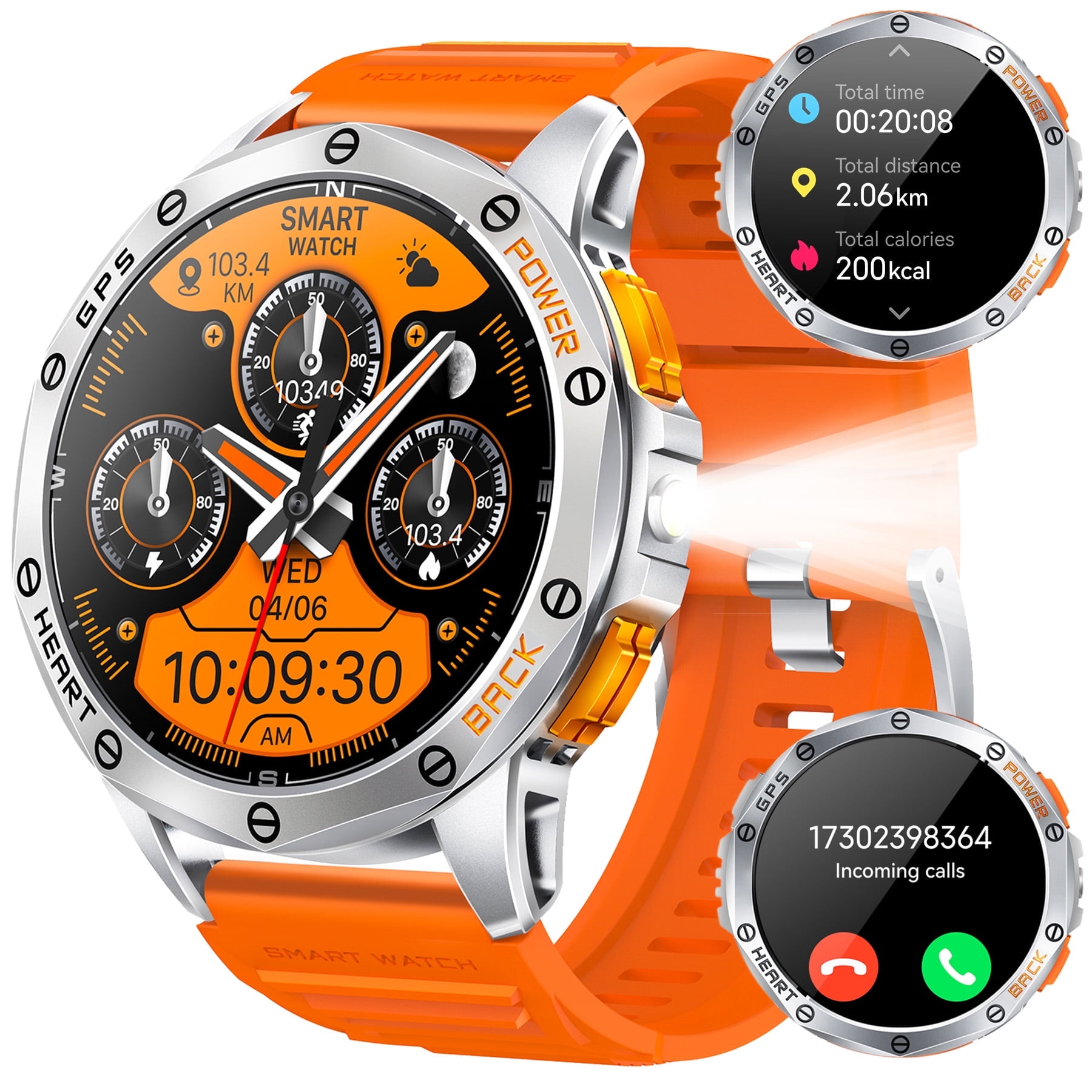 XAXRE Smart Watch for Men with LED Flashlight Compass, 1.43" AMOLED Display 530mAh 100+ Sports ...