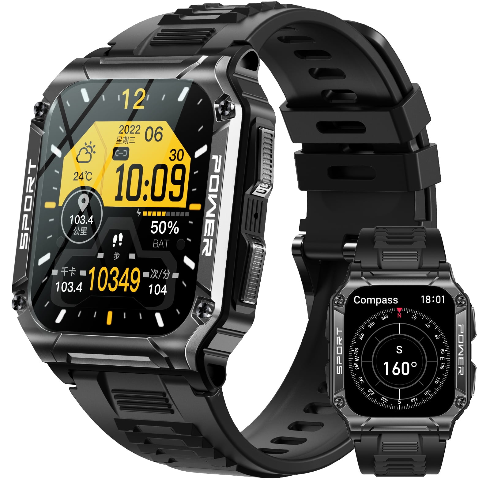 XAXRE Smartwatch for Men with Compass, 1.95'' Big Screen Rugged Sports ...