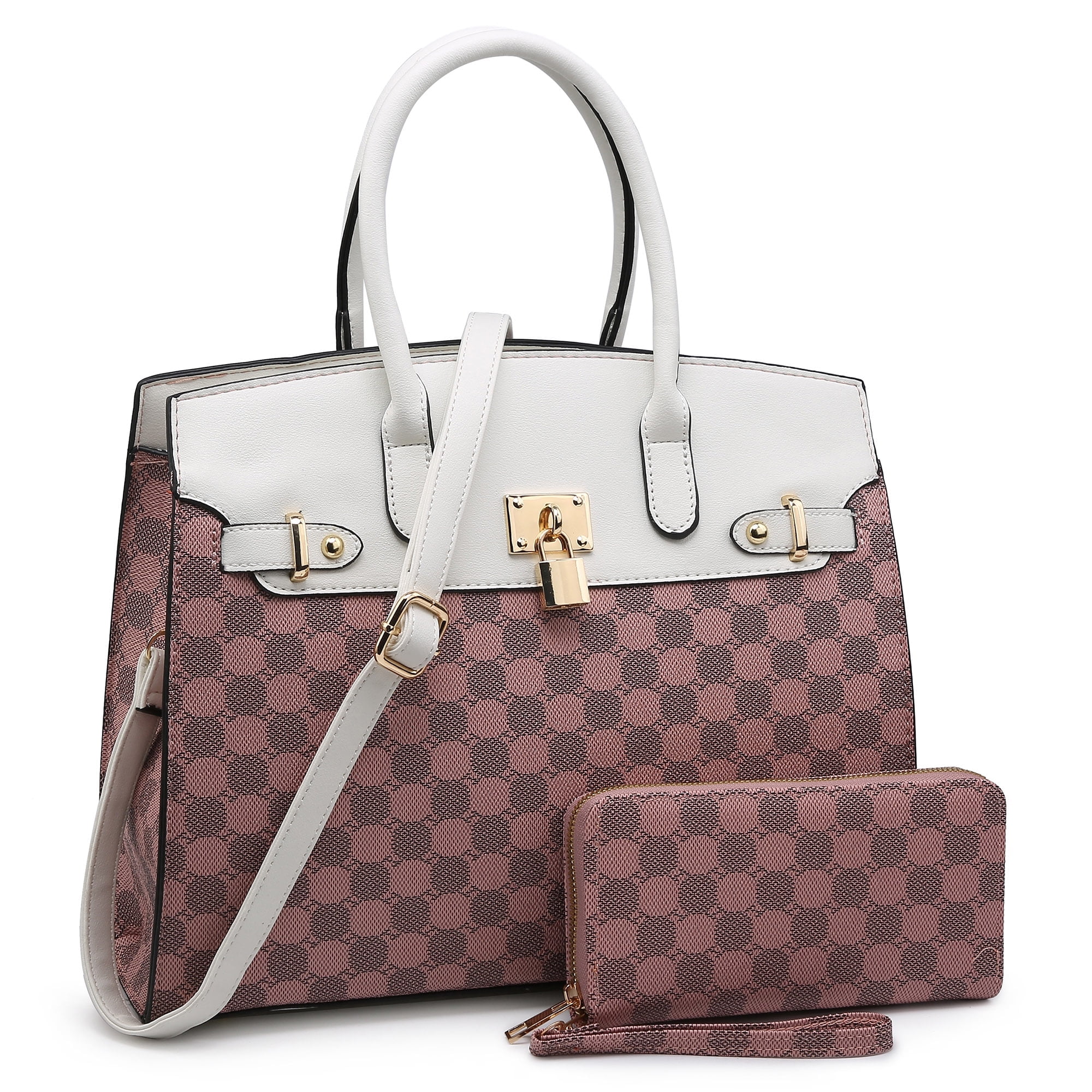 XB 2 Pieces Women Checkered Satchel Handbags and Wallet Set Faux ...