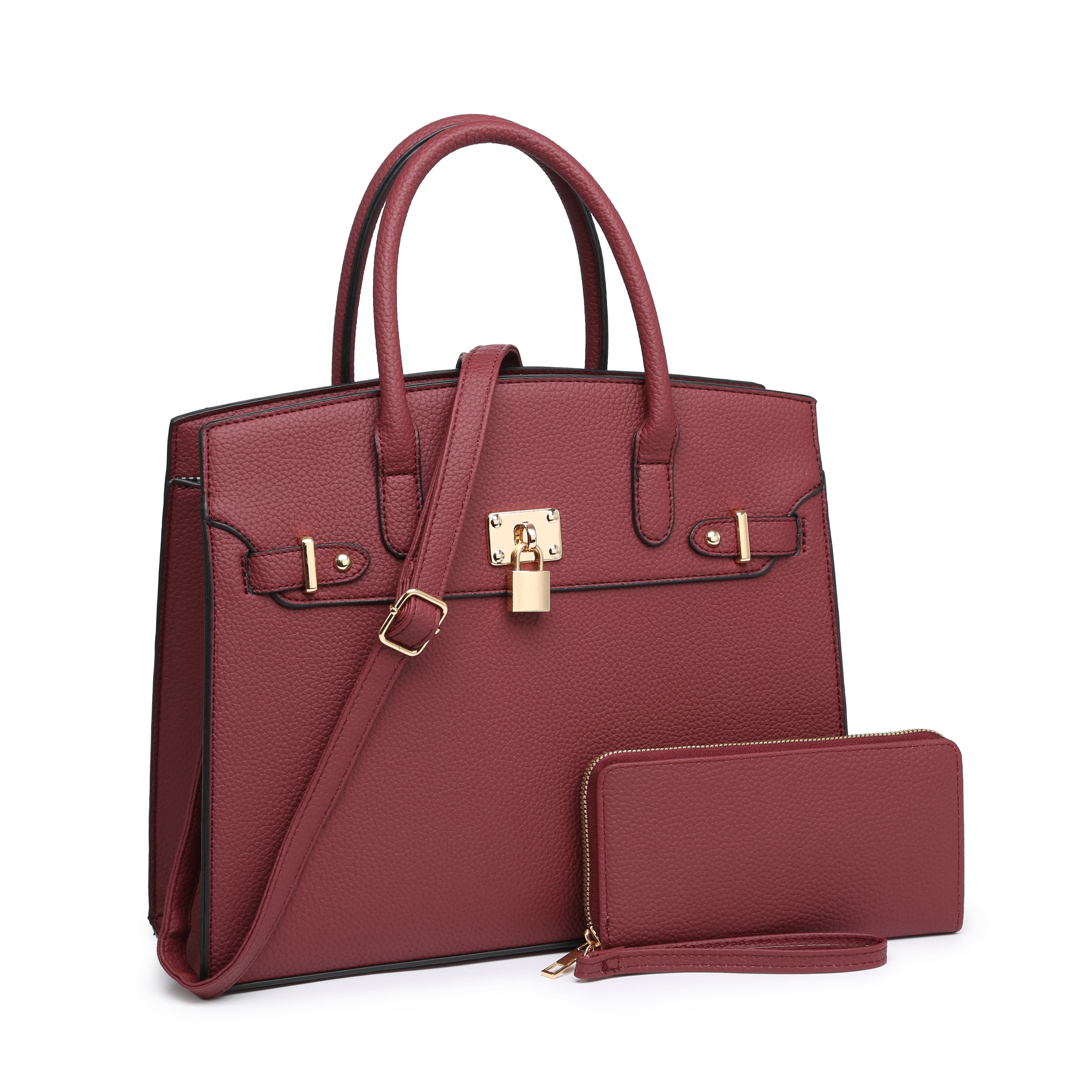 XB 2 Pieces Women Checkered Satchel Handbags and Wallet Set Faux ...