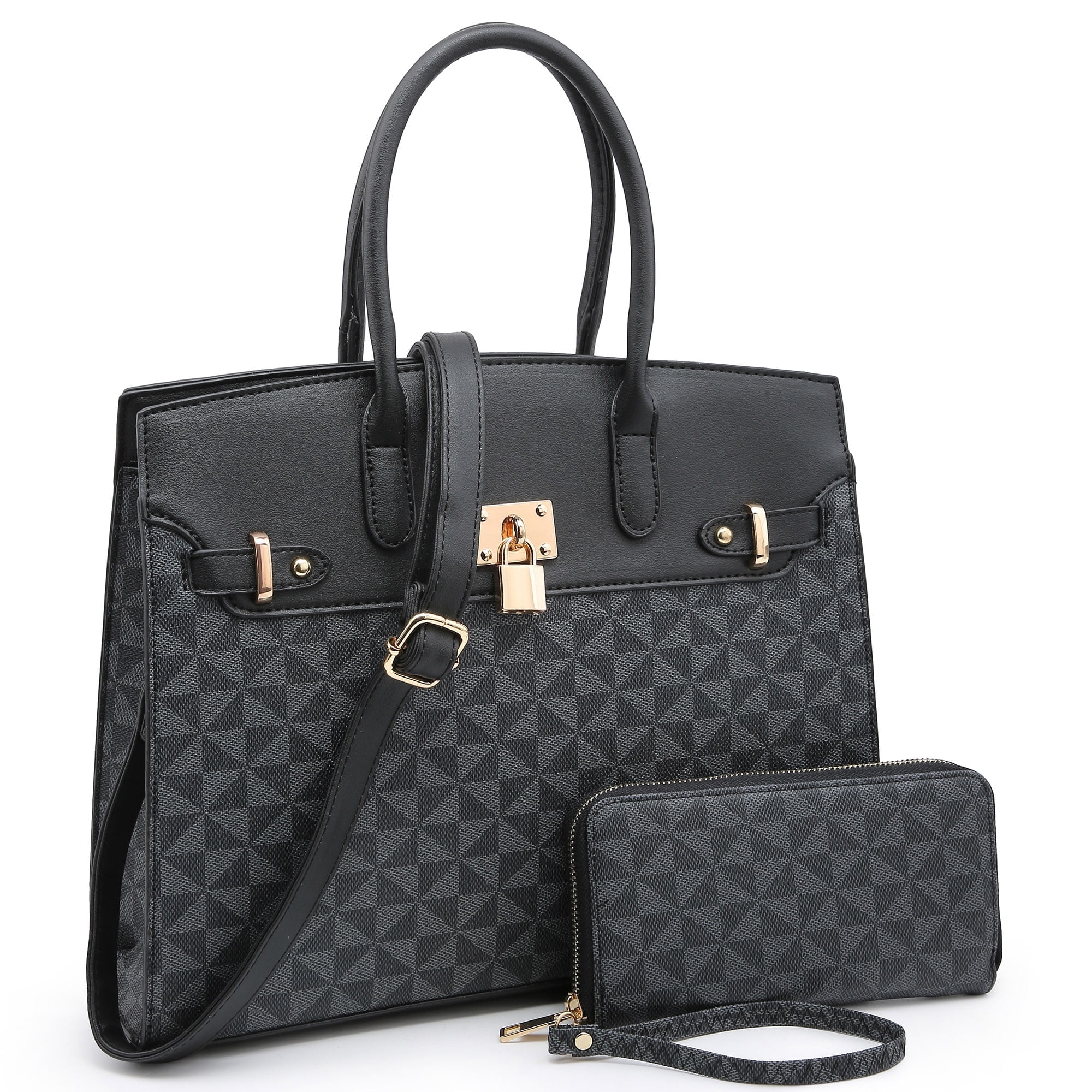 XB 2 Pieces Women Checkered Satchel Handbags and Wallet Set Faux ...