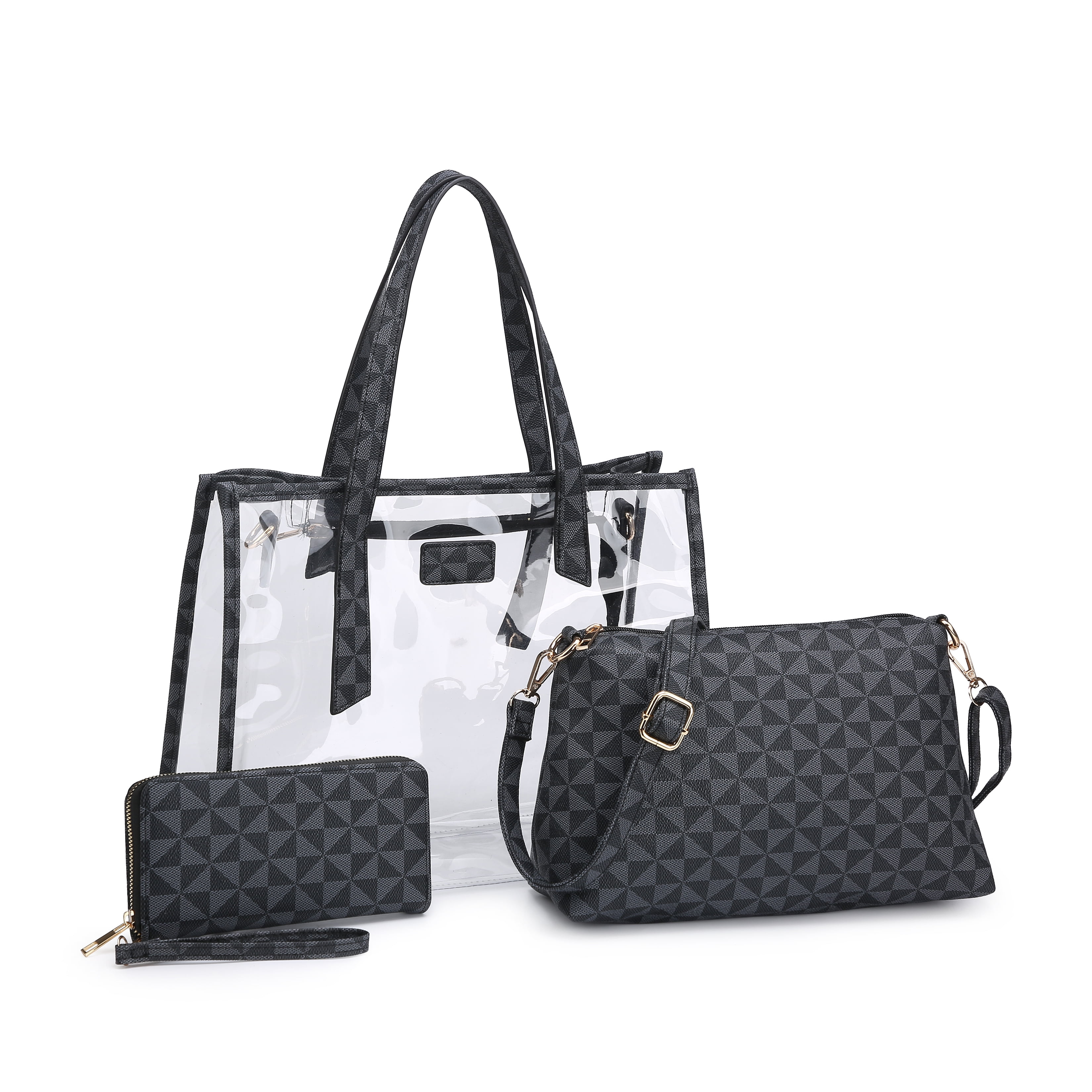 XB Women Clear Tote Shoulder Bag with Crossbody Wallets Bags 3PCS Faux ...