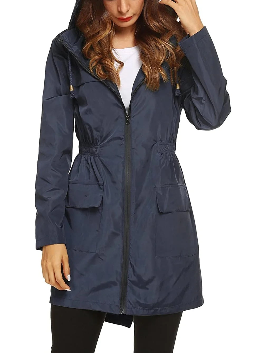 XBASW Women Light Long Rain Jacket Waterproof Active Outdoor Trench Raincoat with Hood ...