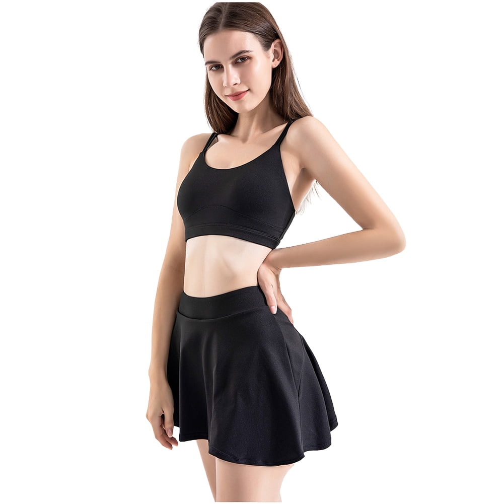 XBASW Women's Tennis Skirt Sets Spaghetti Strap Sports Bra + High Waist ...