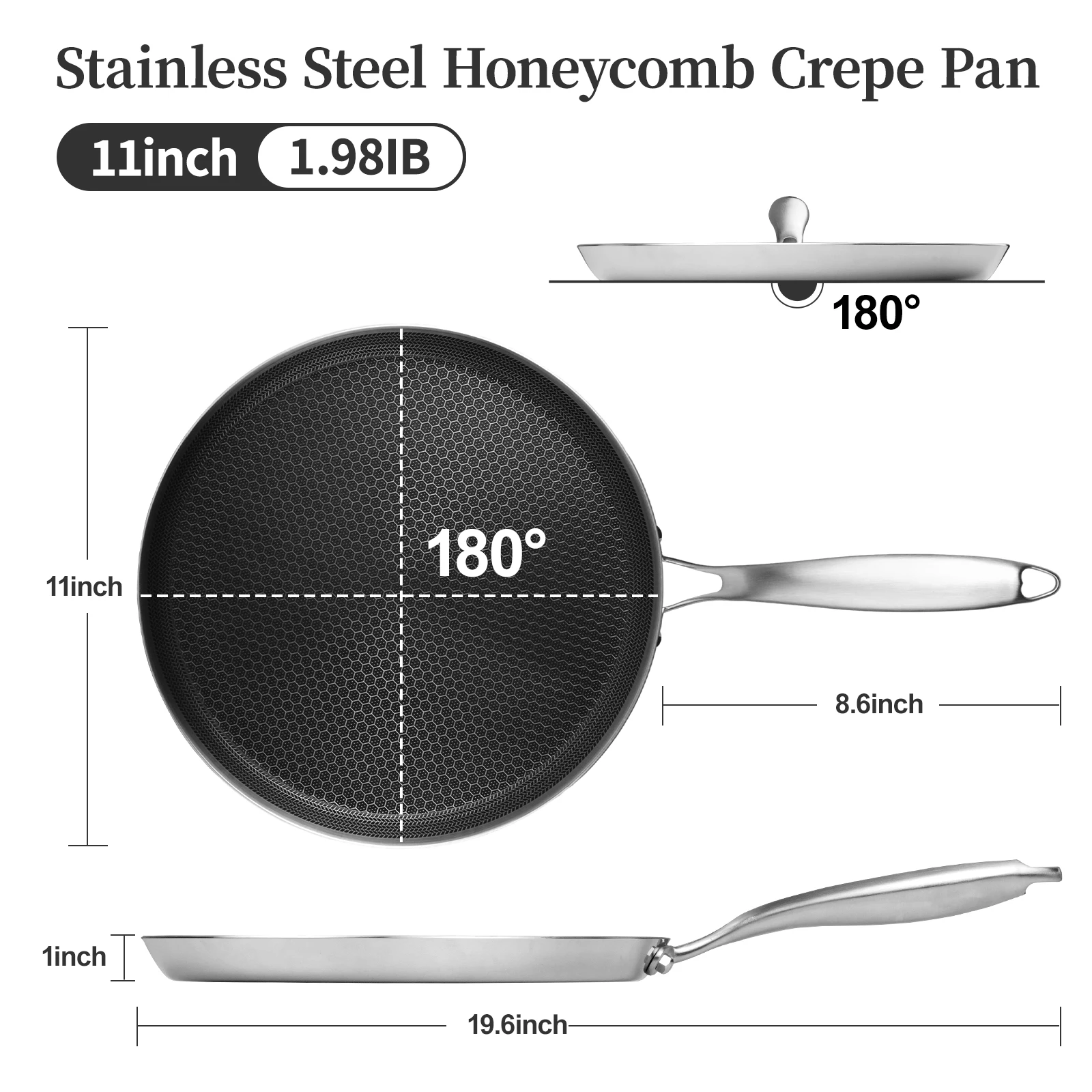 XBMego Stainless Steel Nonstick Frying Pan 10/11/12inch Breakfast Fried ...