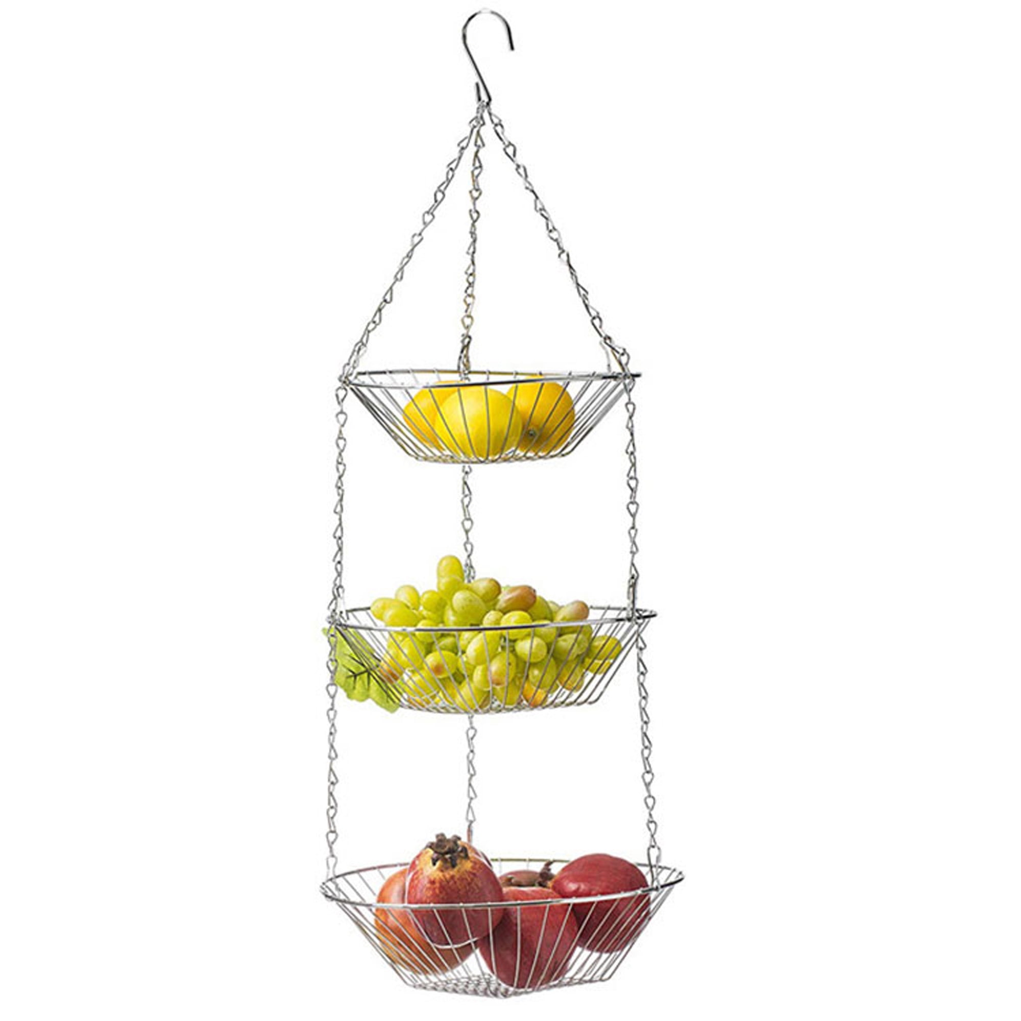XBTCLXEBCO 3-Tier Fruit Vegetable Basket w/ Metal Hanging Hook Round ...