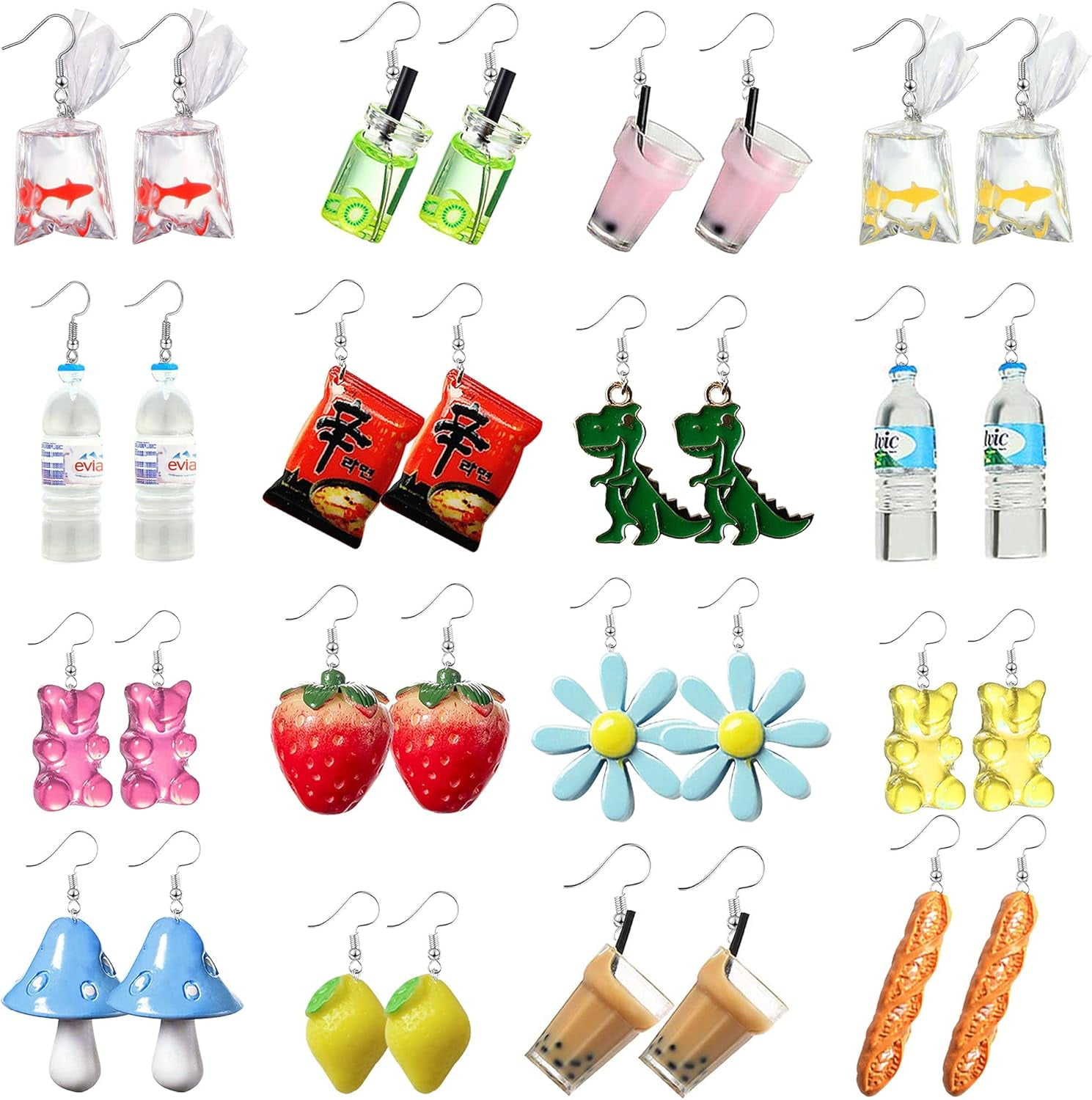 XBage 16-40 Pairs Cute Funny Weird Earrings Boba Water Bottle Pearl ...