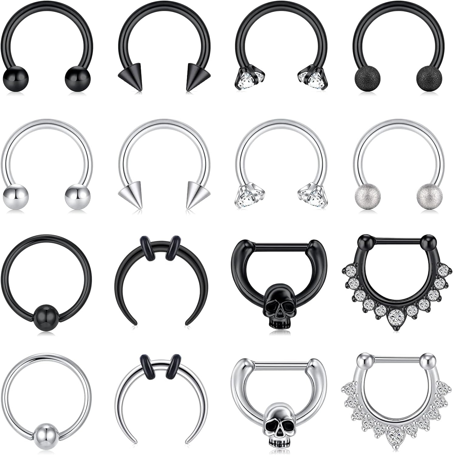 XBage 16G Septum Nose Rings Stainless Steel Hinged Seamless Nose Hoop ...