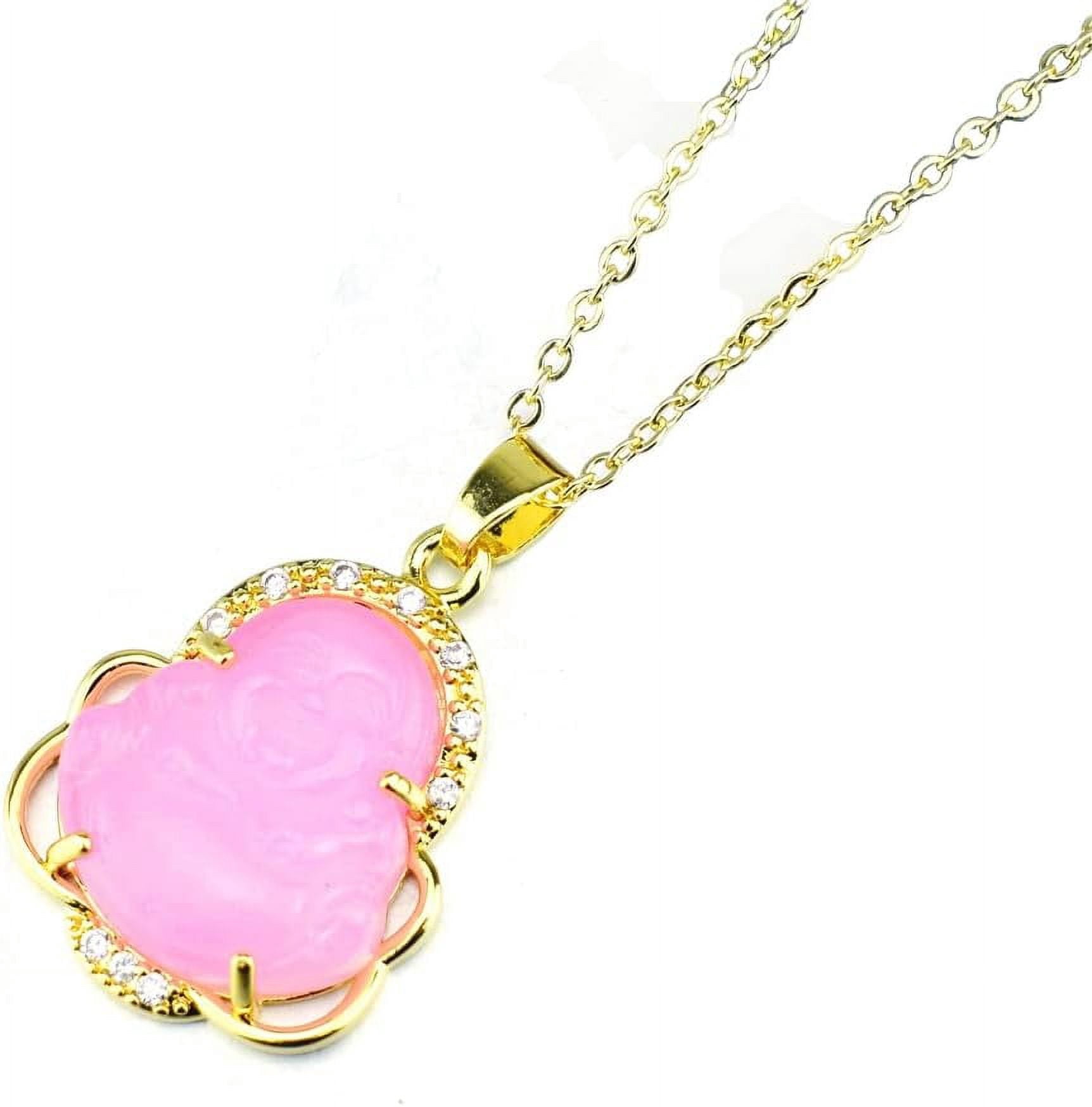 XBage 18K Gold Plated Laughing Buddha Pendant Necklace Green Jade Cubic ...