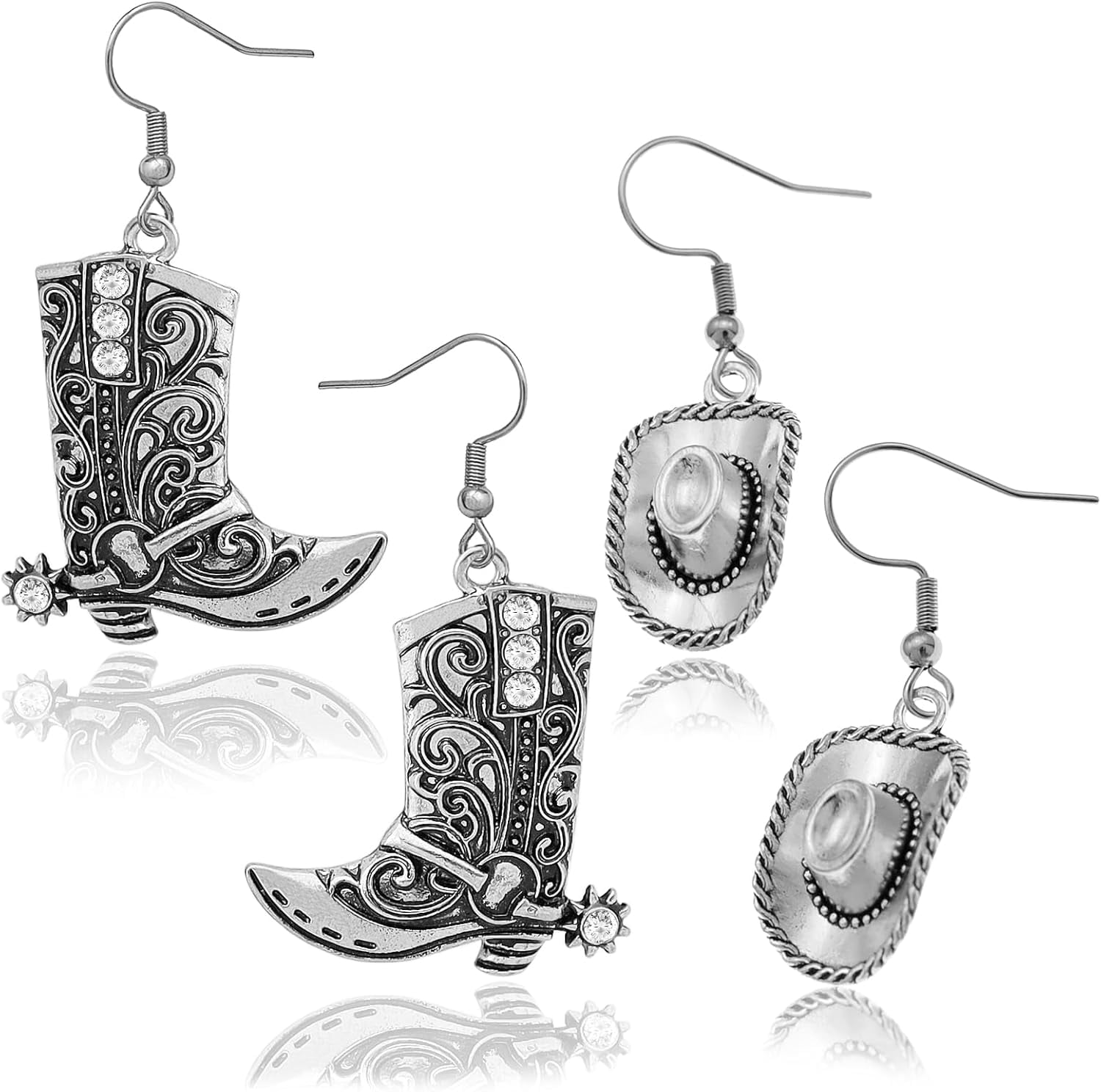 XBage 2 Pairs Rhinestone Western Boots Earrings And Cowgirl Cowboy Hat ...
