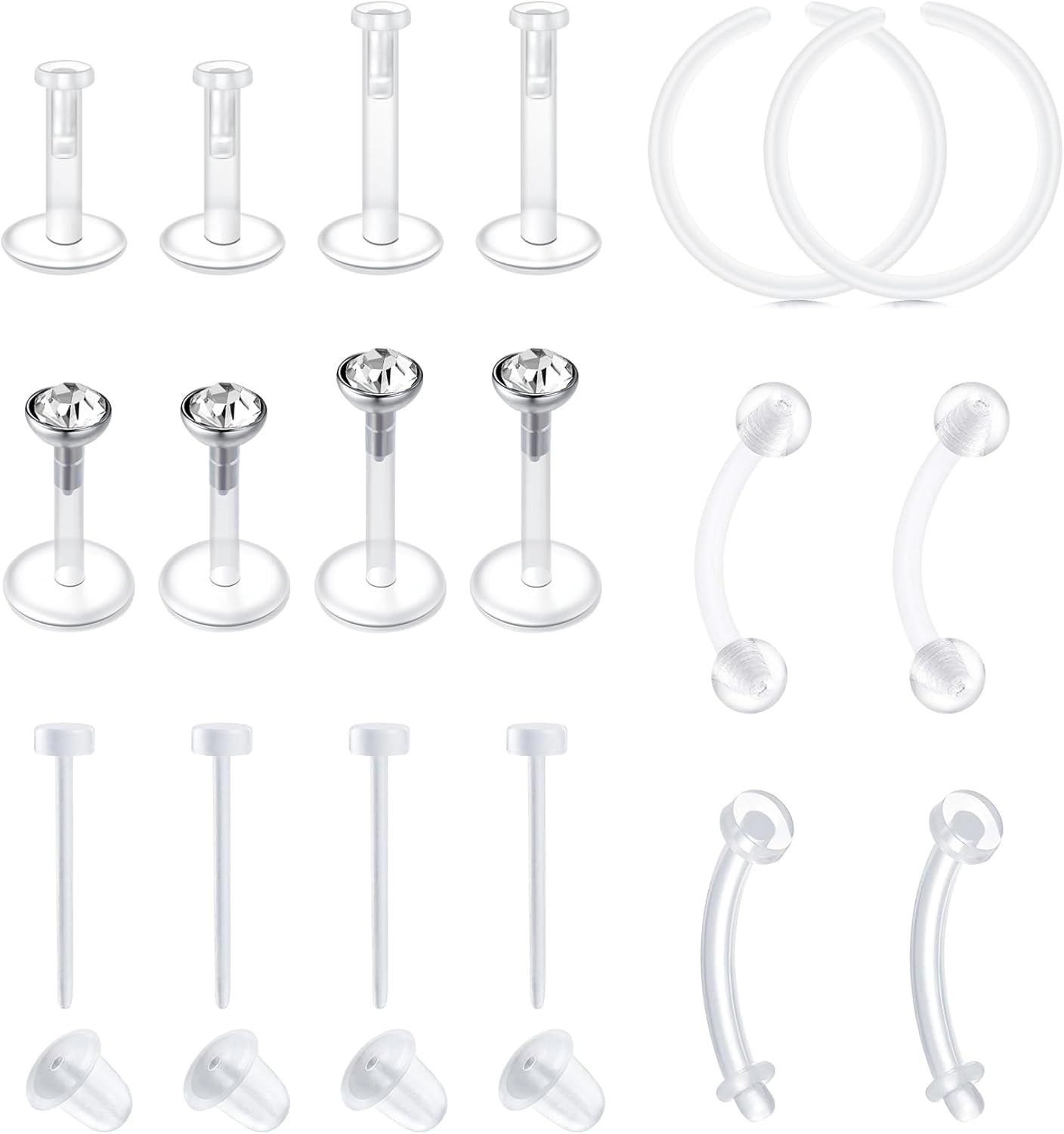 XBage 20G 18G Clear Nose Studs For Work Clear Nose Rings For Work Clear ...