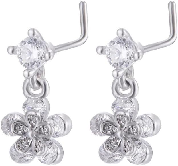 XBage 20G Cz Flower Dangle Nose Studs Rings For Women Dainty 316L ...