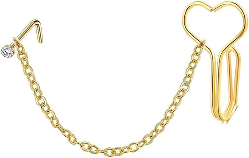 XBage 20G Nose Chain Piercing Across Nose Stainless Steel Heart Fake ...