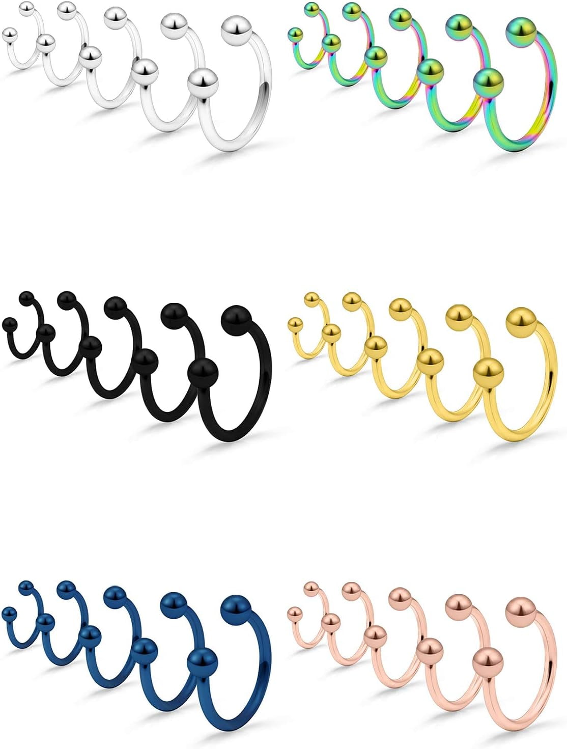 XBage 20G Nose Hoop Rings Stainless Steel Nose Horseshoe Hoop Rings ...