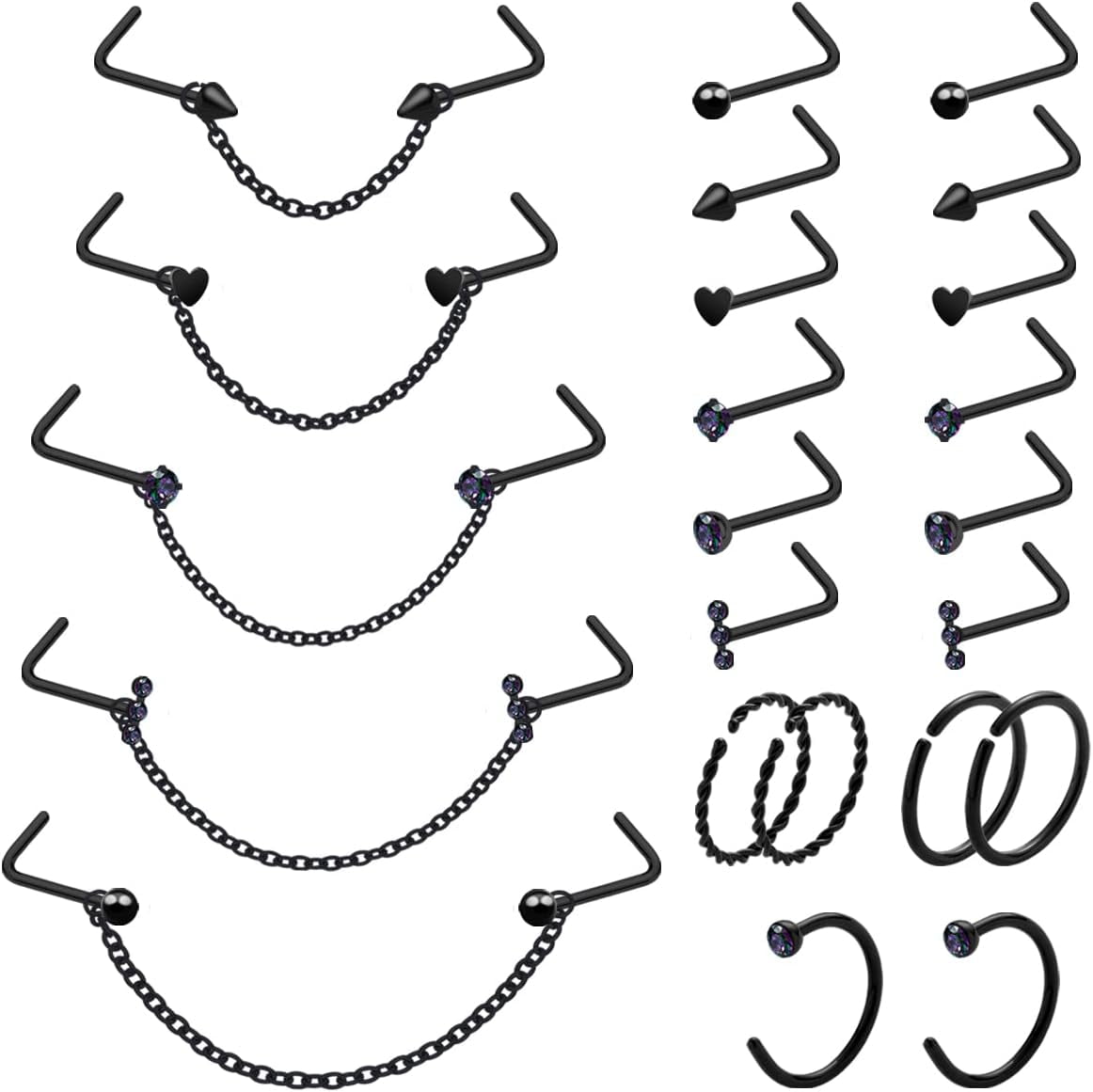 XBage 20G Nose Ring Piercing Chain Stainless Steel Across Nostril ...