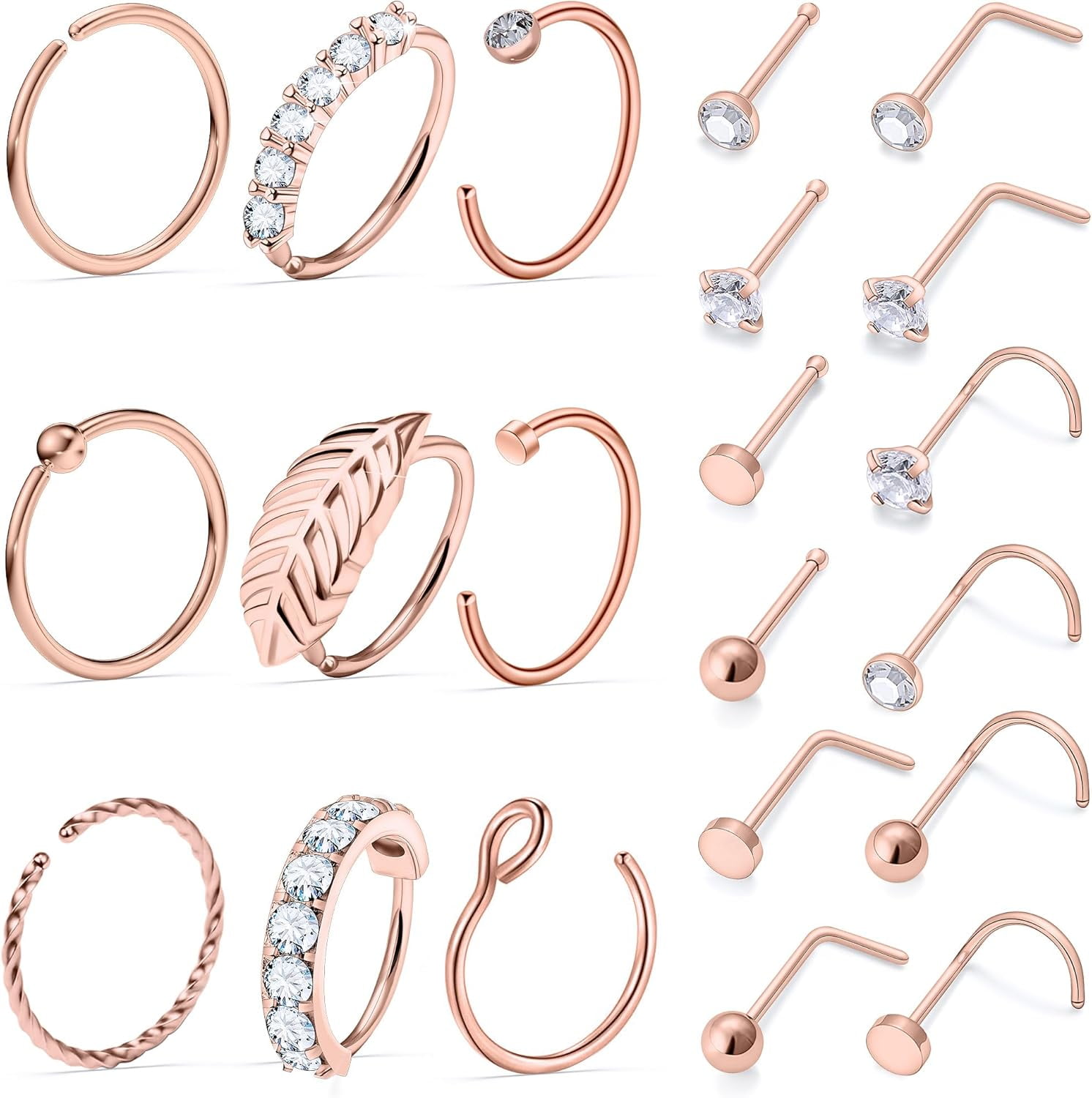 XBage 20G Nose Rings Studs Piercing Jewelry For Women 316L Surgical ...