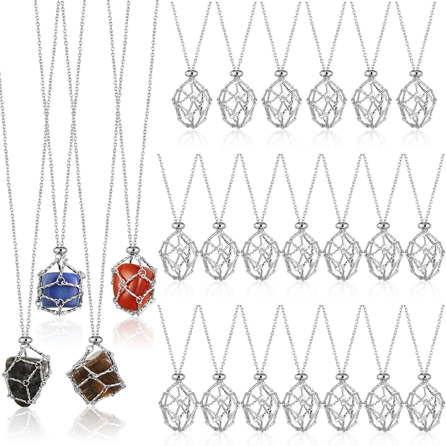 XBage 24 Pieces Silver Stainless Steel Crystal Cage Necklace Adjustable ...