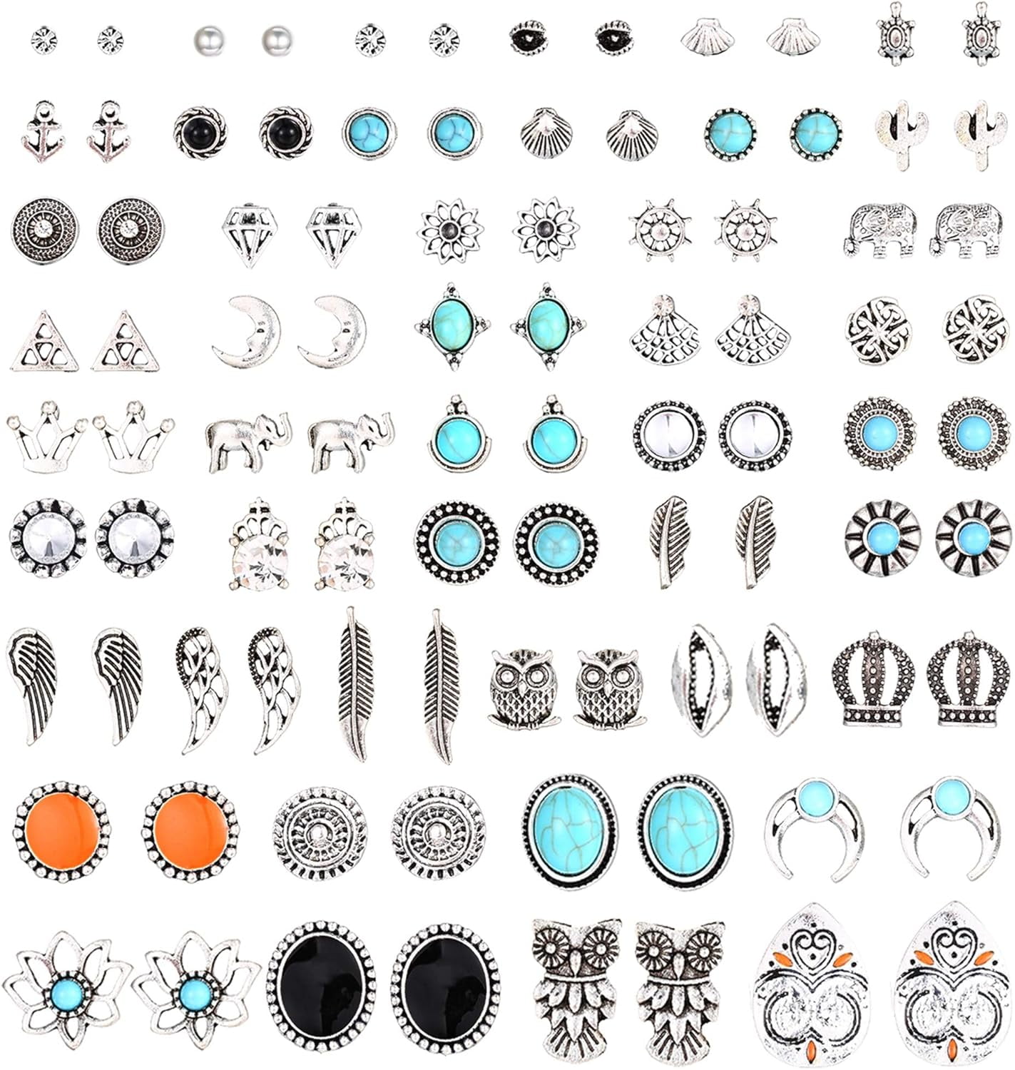 XBage 46 Pairs Vintage Multiple Assorted Boho Stud Earrings For Women Simple Geometric Stud ...