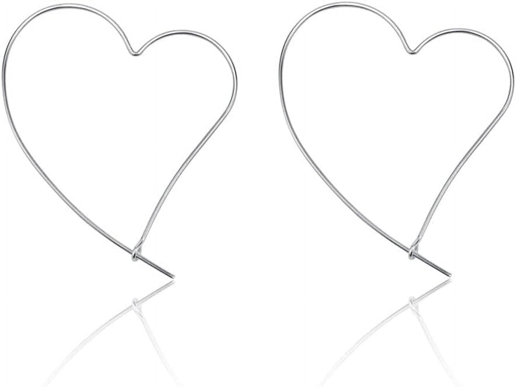 XBage 925 Sterling Silver Big Large Heart Hoop Earrings Threader ...