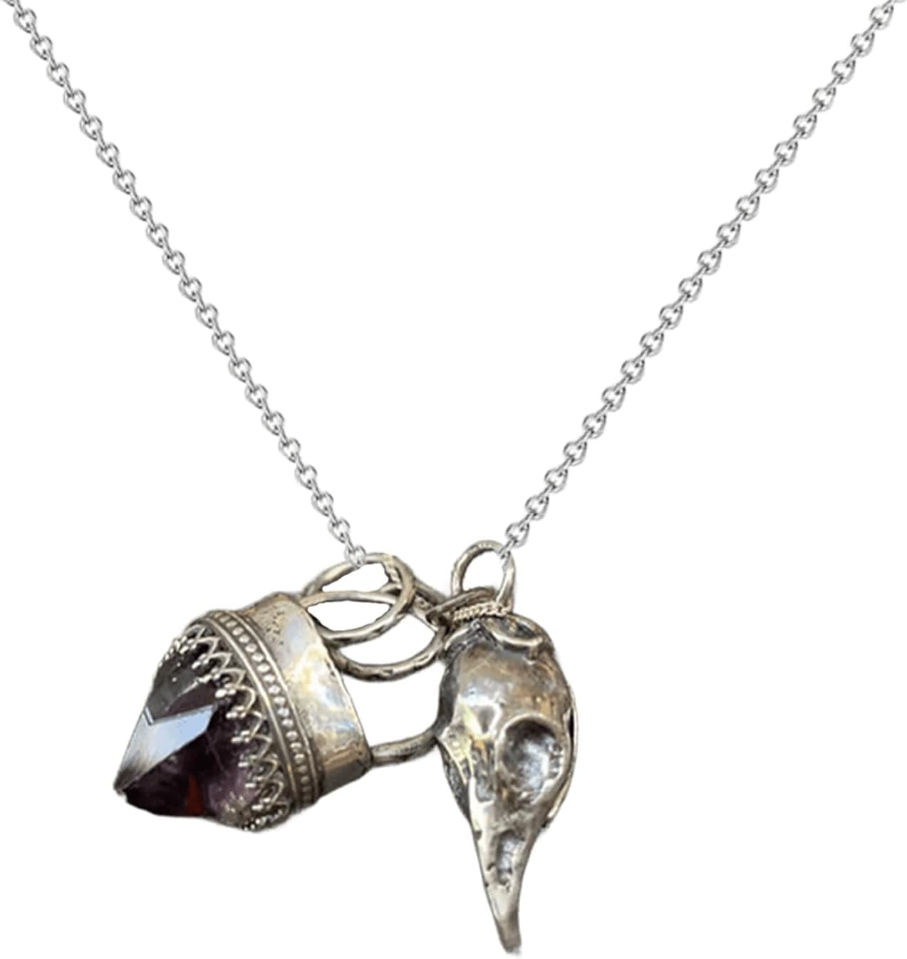 XBage Amethyst And Crow Skull Locket Talisman, Crow Skull Necklace With ...