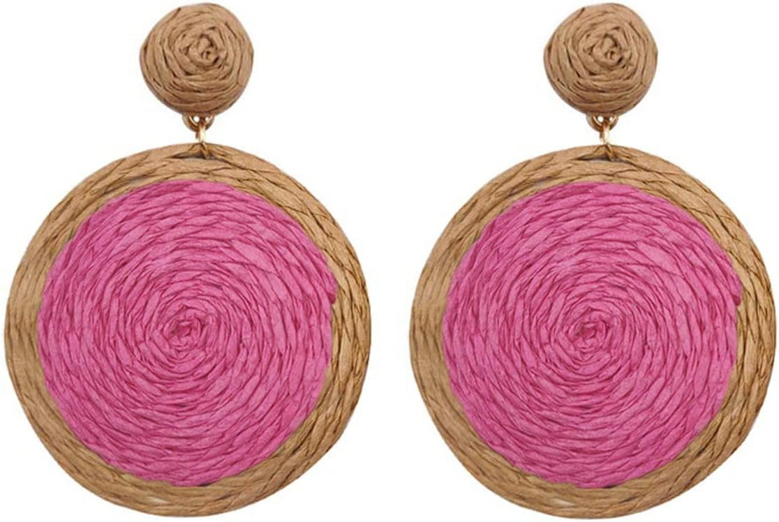 XBage Bohemian Woven Straw Wicker Raffia Rattan Dangle Earrings ...