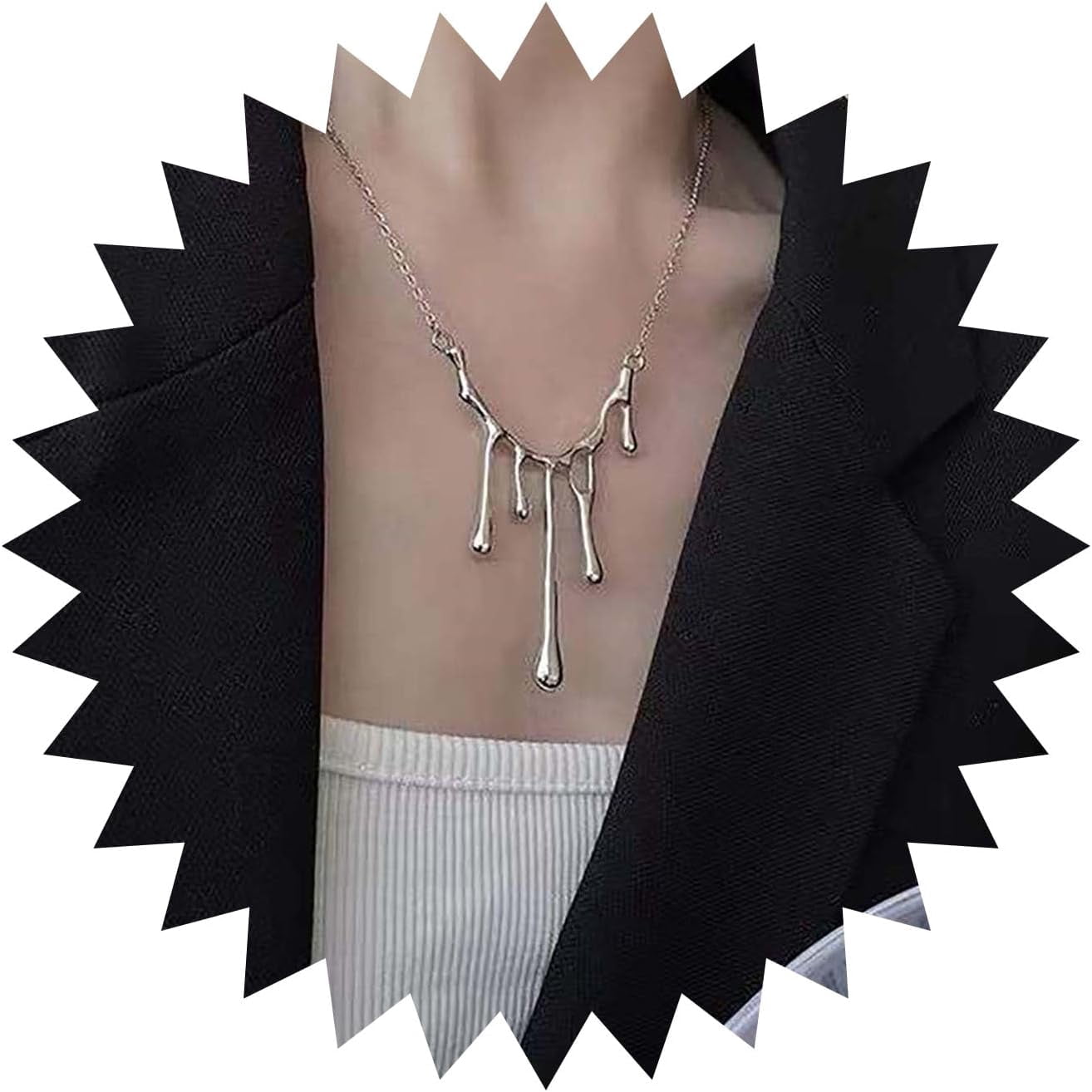 XBage Boho Dripping Pendant Necklace Silver Dripping Liquid Choker ...