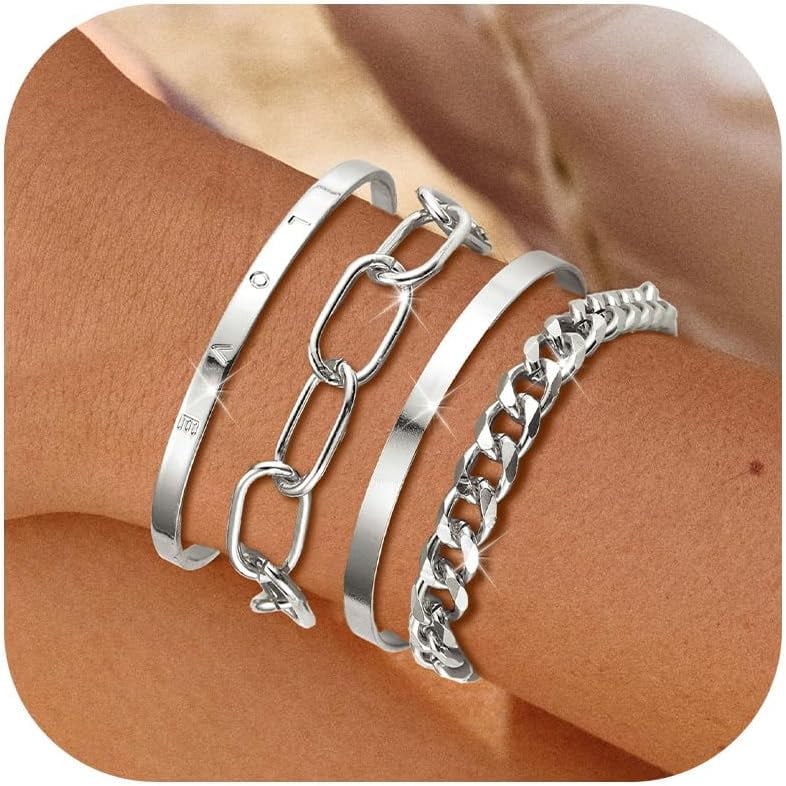 XBage Chunky Gold Bracelet Stack Chunky Gold Cuff Bangles For Women ...