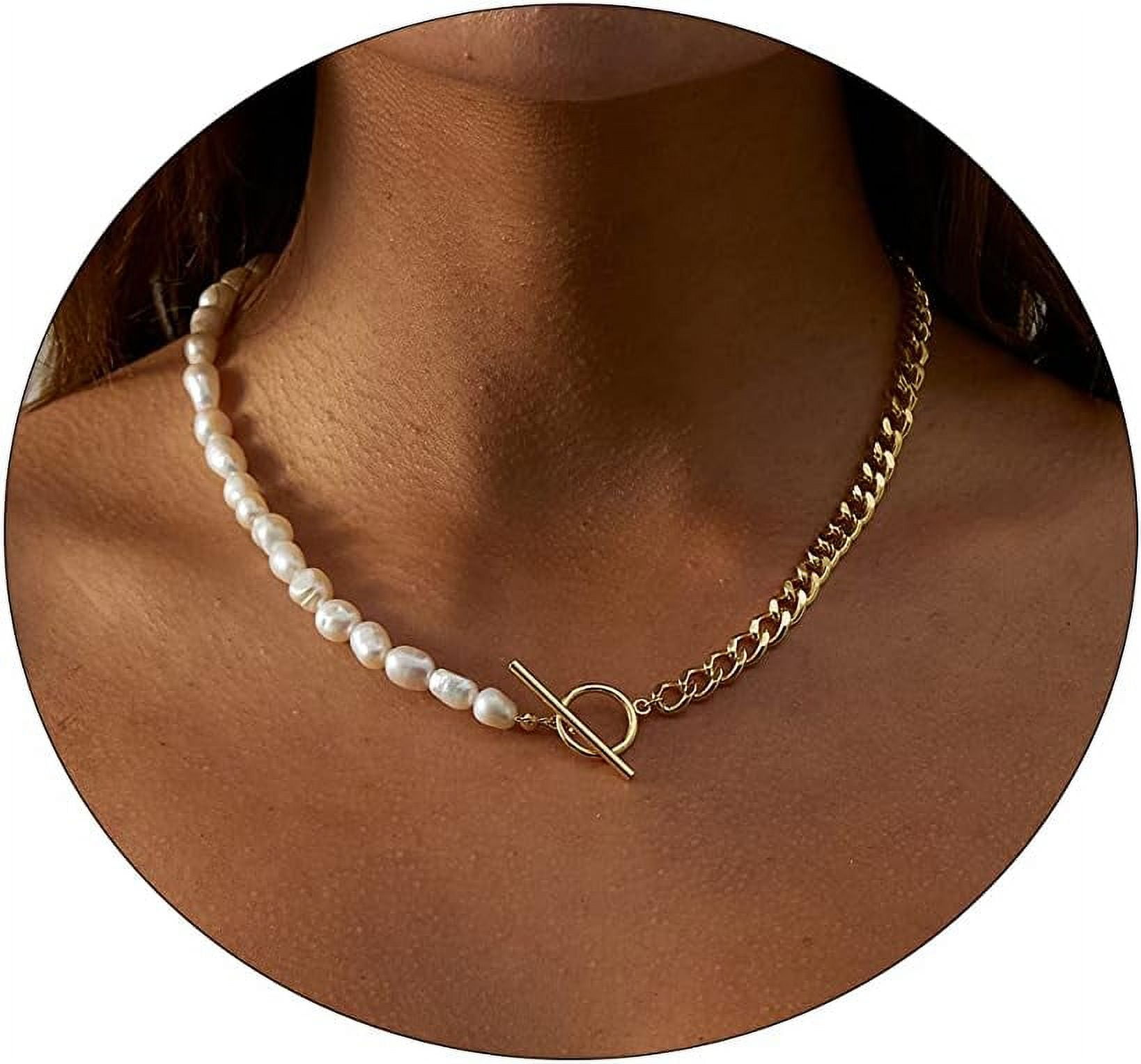 XBage Chunky Gold Toggle Necklace 18K Gold Plated Pearl Vintage Paper ...