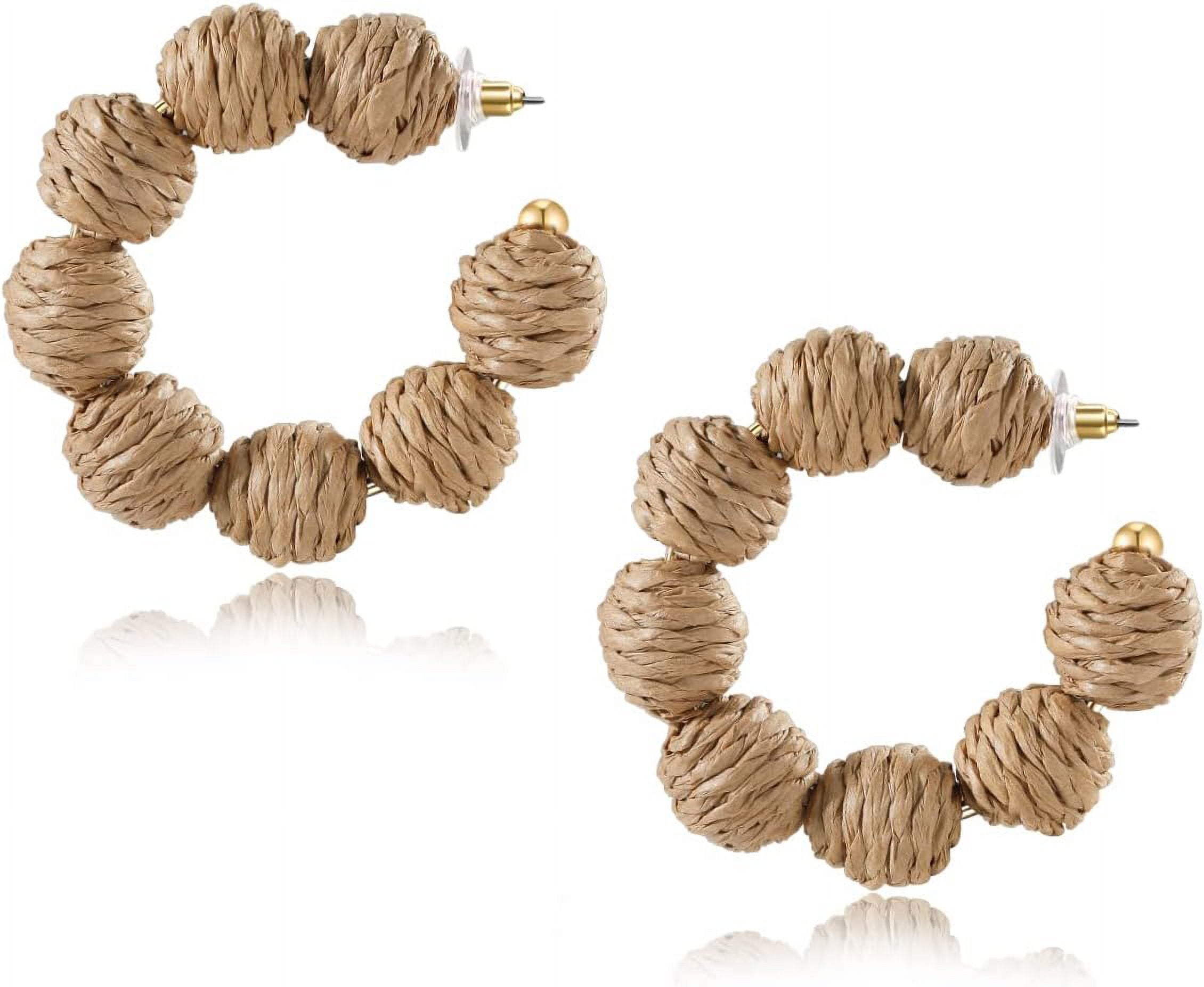 XBage Colorful Statement Raffia Hoop Dangle Earrings For Women - Fun Summer Rattan Beach ...