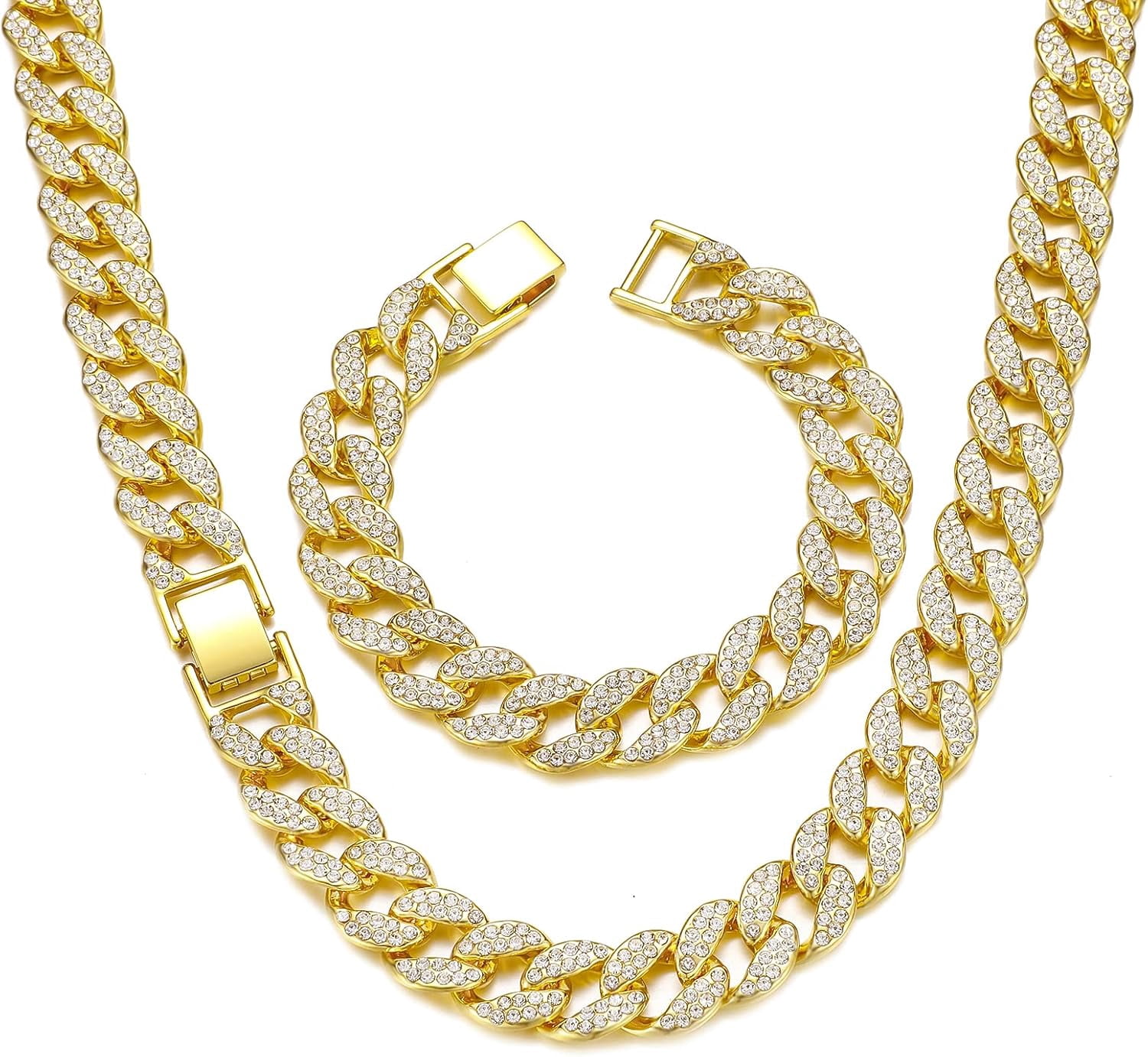 XBage Cuban Link Chain And Bracelet Set For Men Women Iced Out Diamond ...