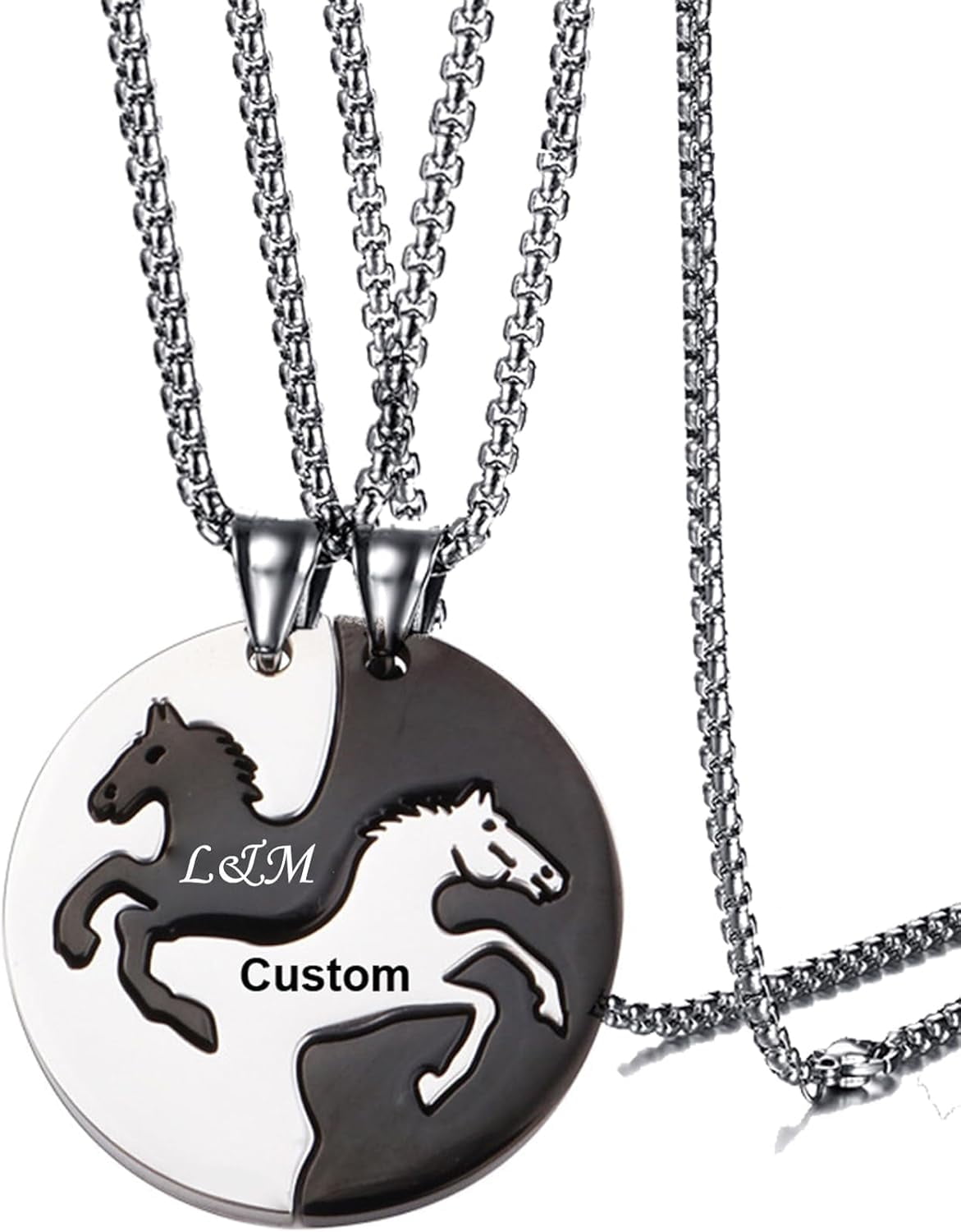 XBage Customize Matching Horse Circle Couple Necklace Double Horse His ...